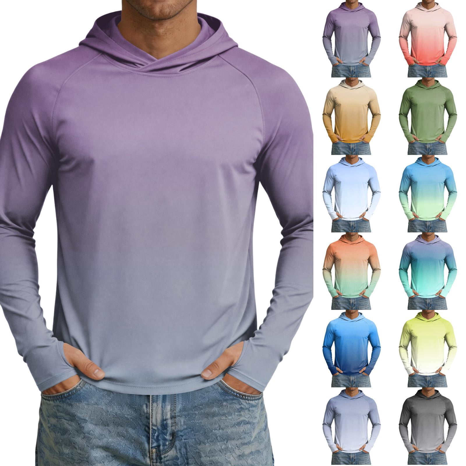 BRANROY Mens UPF50+ Long Sleeve Sun Shirt - UV Resistant Hooded Top for ...