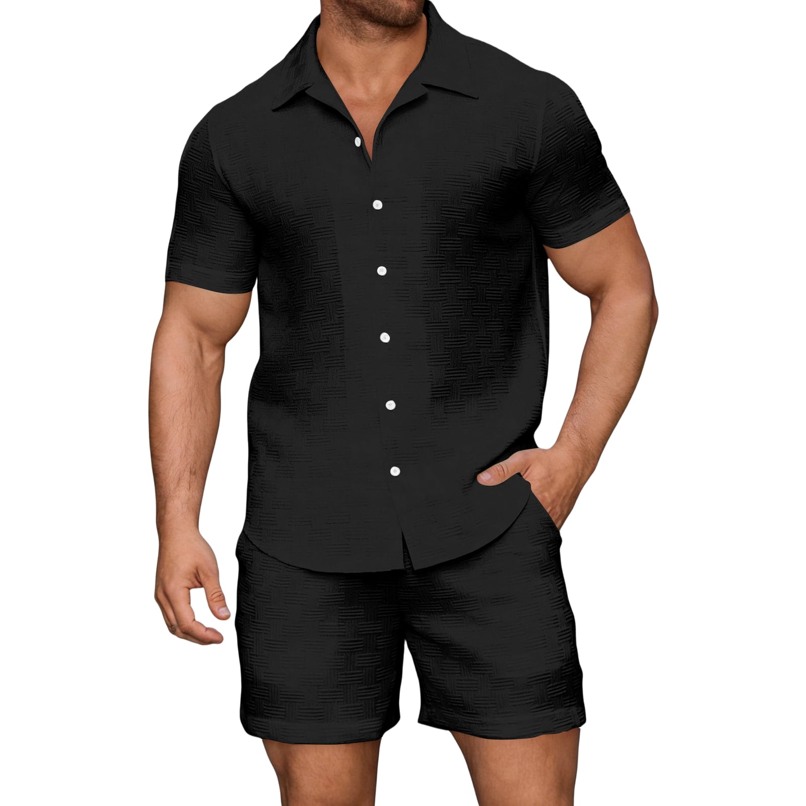BRANROY Summer Outfit Set Men's Casual Loose Short-Sleeve Trendy Shorts ...