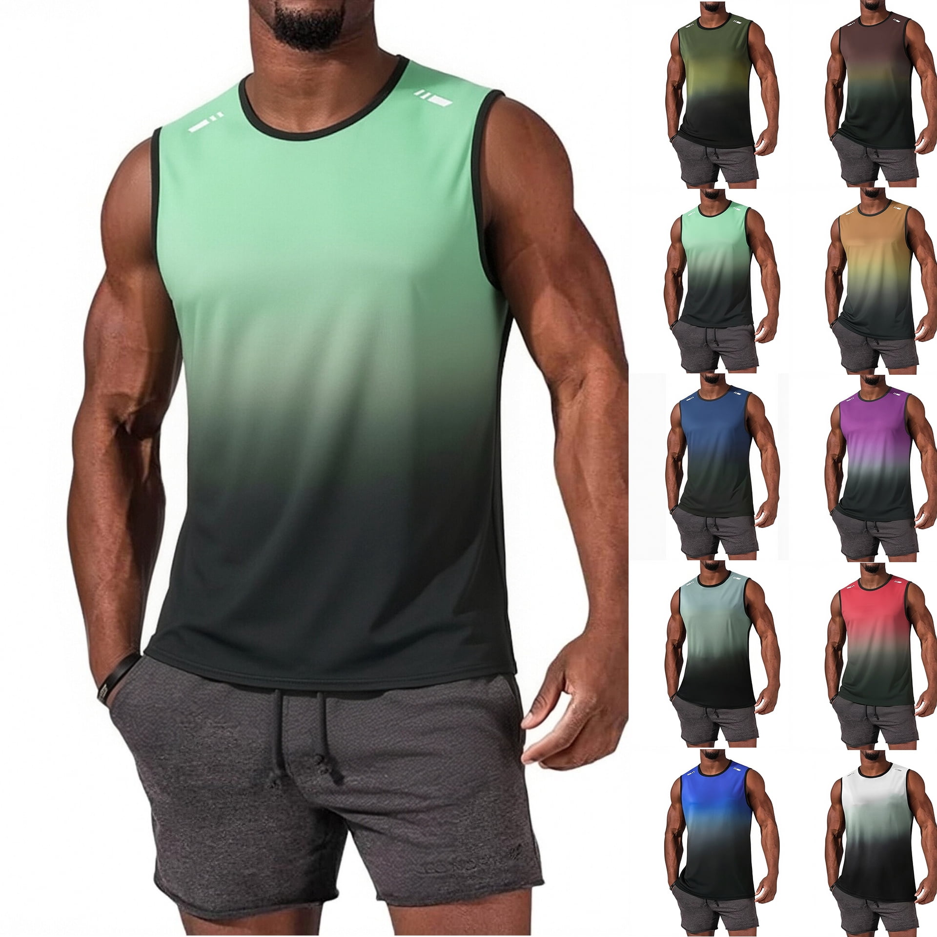 BRANROY Tank Tops for Men - Loose Breathable Ombre Gradient Tank for ...