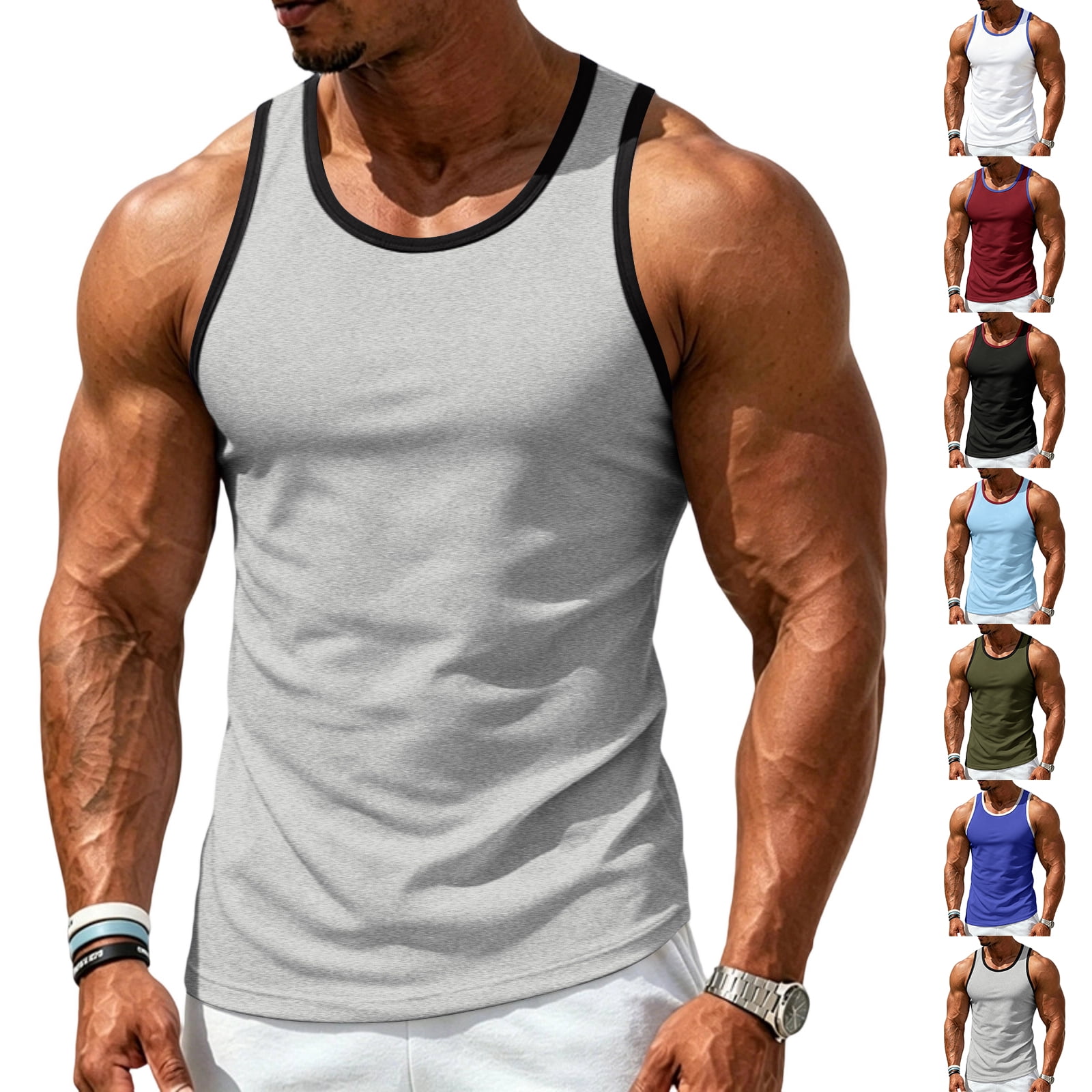 BRANROY Tank Tops for Men - Retro Big Size Elastic Color Contrast Gym ...