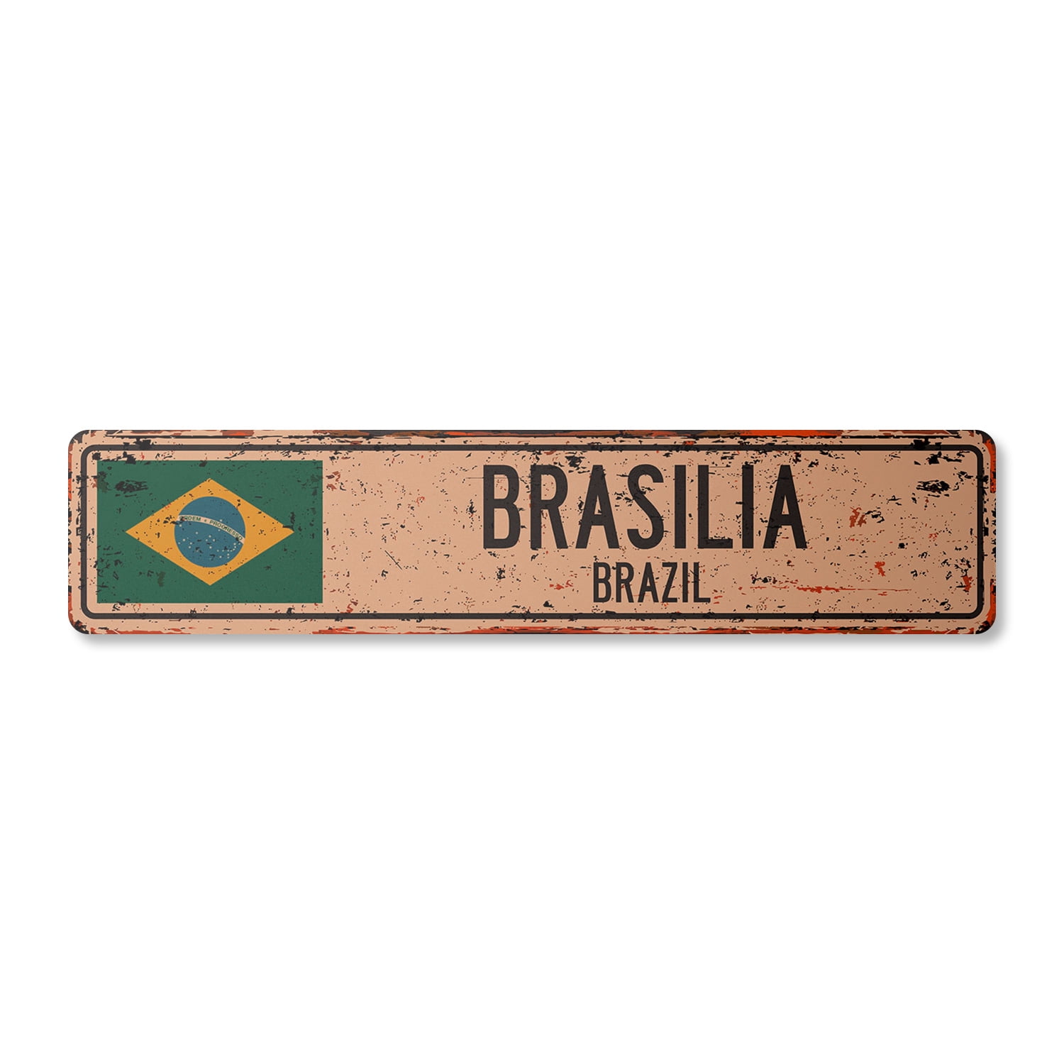 BRASILIA BRAZIL Vintage Plastic Street Sign Brazilian flag city country ...