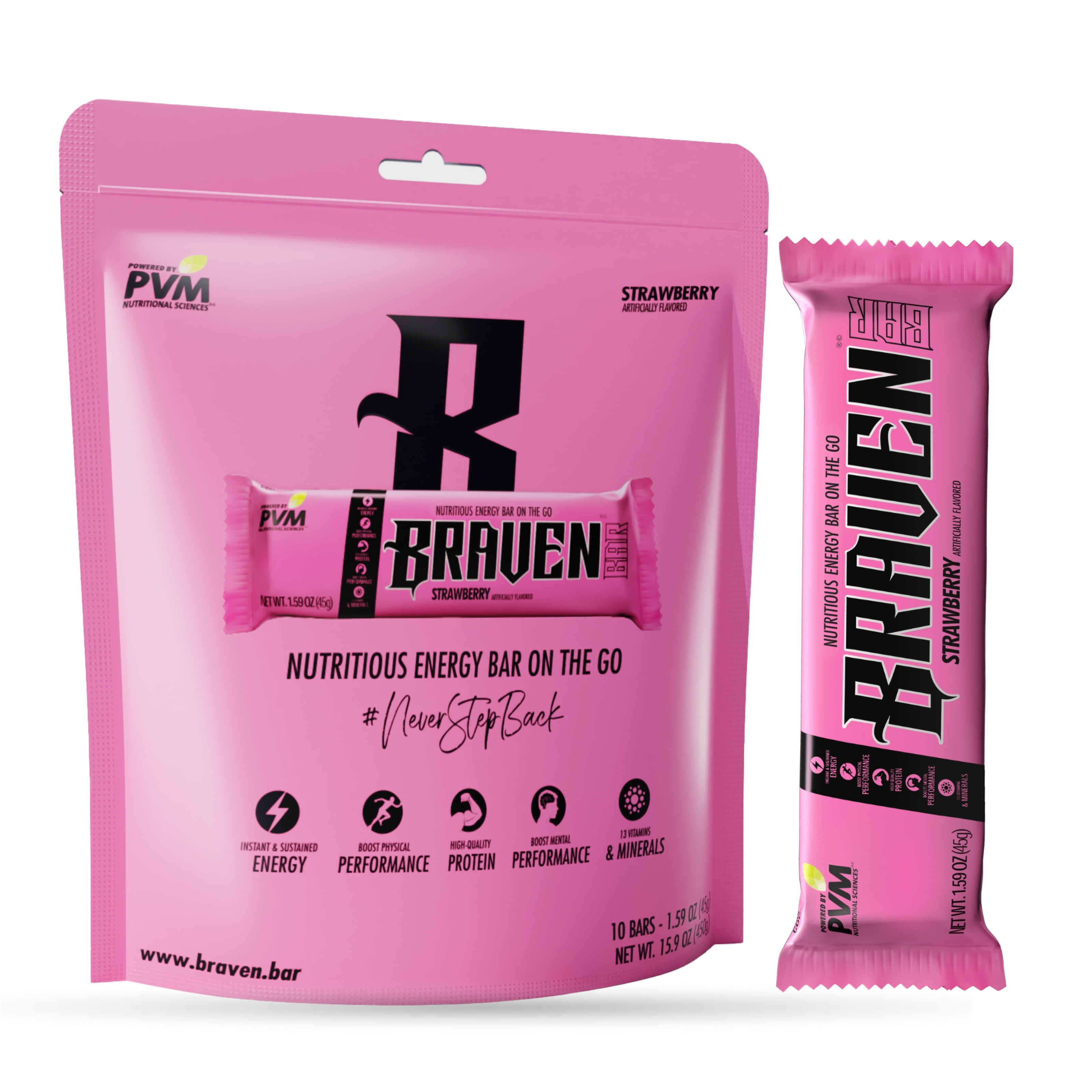 BRAVEN Bars Strawberry, Delicious Taffy-Like Energy Bar, Sustained ...