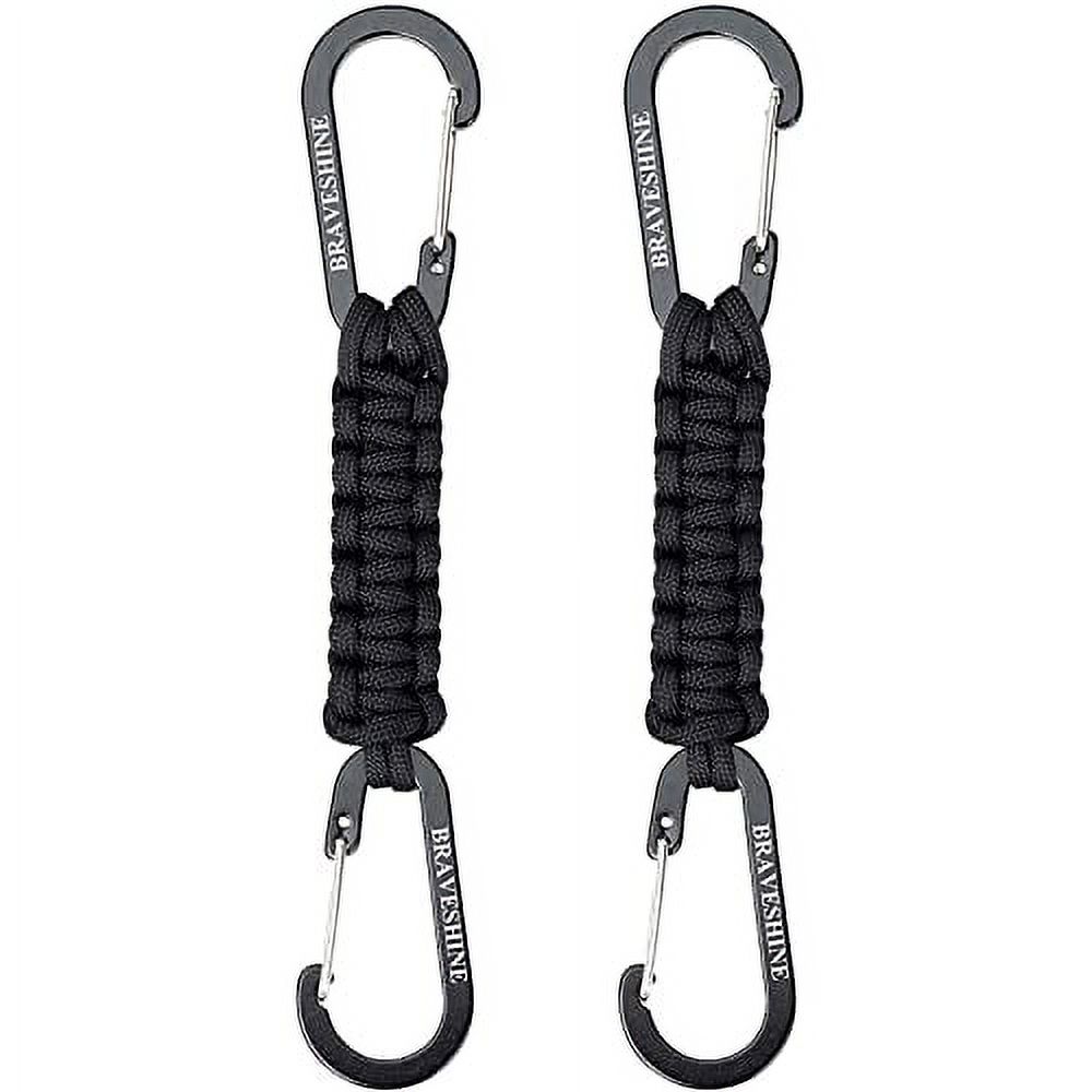 BRAVESHINE 2 Pack Black Paracord Keychain Carabiner Clips, Lanyard ...