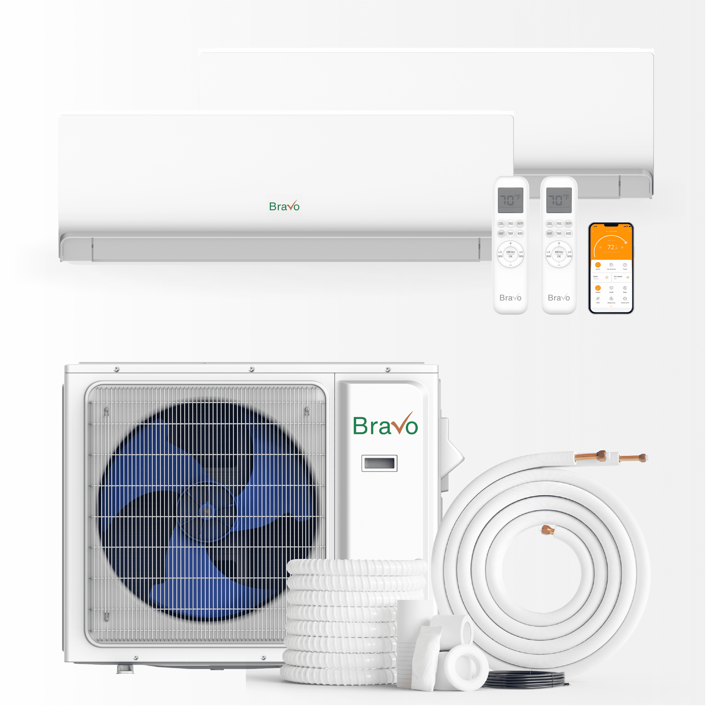 BRAVO 18,000 BTU Dual Zone 9000 + 9000 BTU Wall Mount Ductless Mini ...