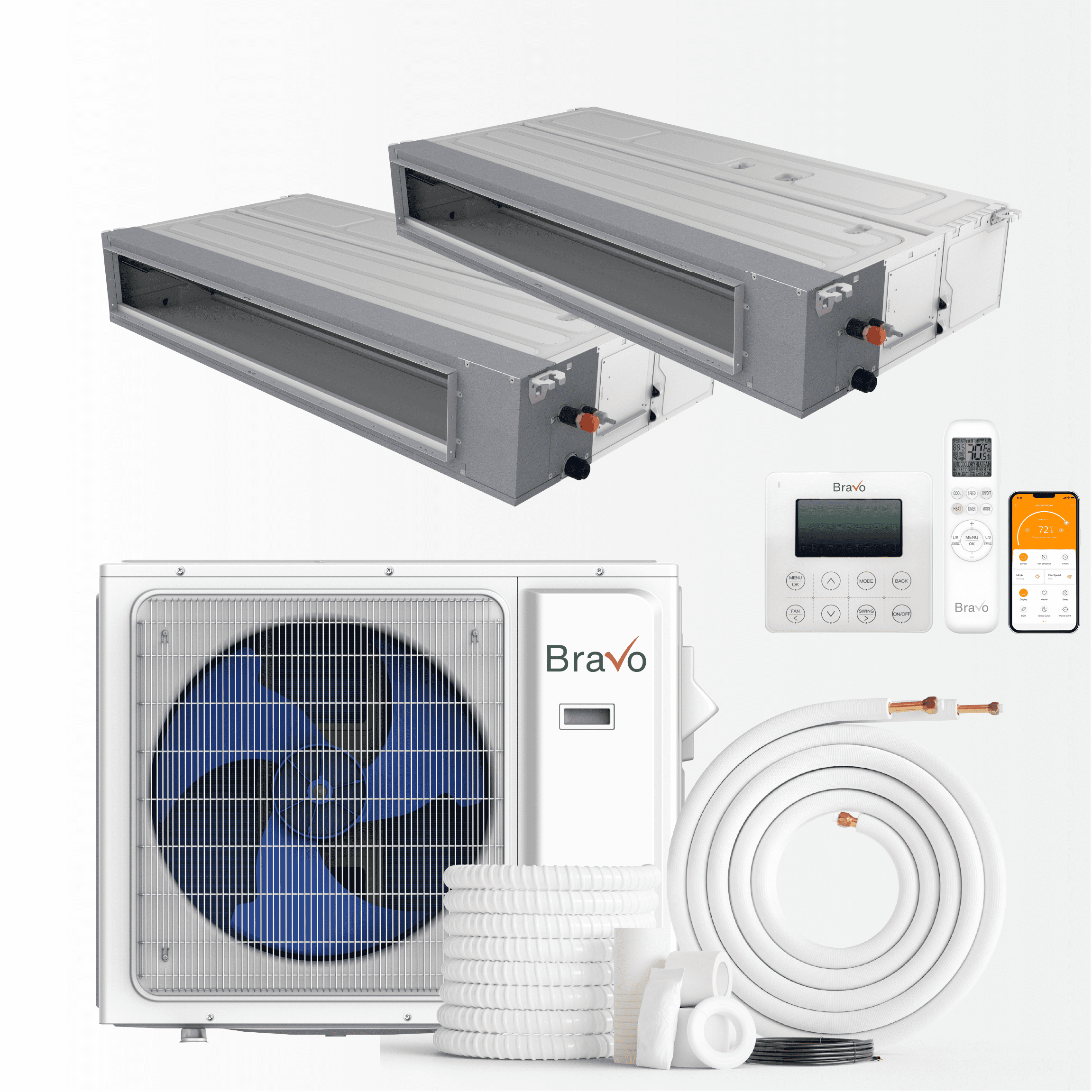 BRAVO 36,000 BTU Dual Zone 18000 + 18000 BTU Concealed Duct Mini Split ...