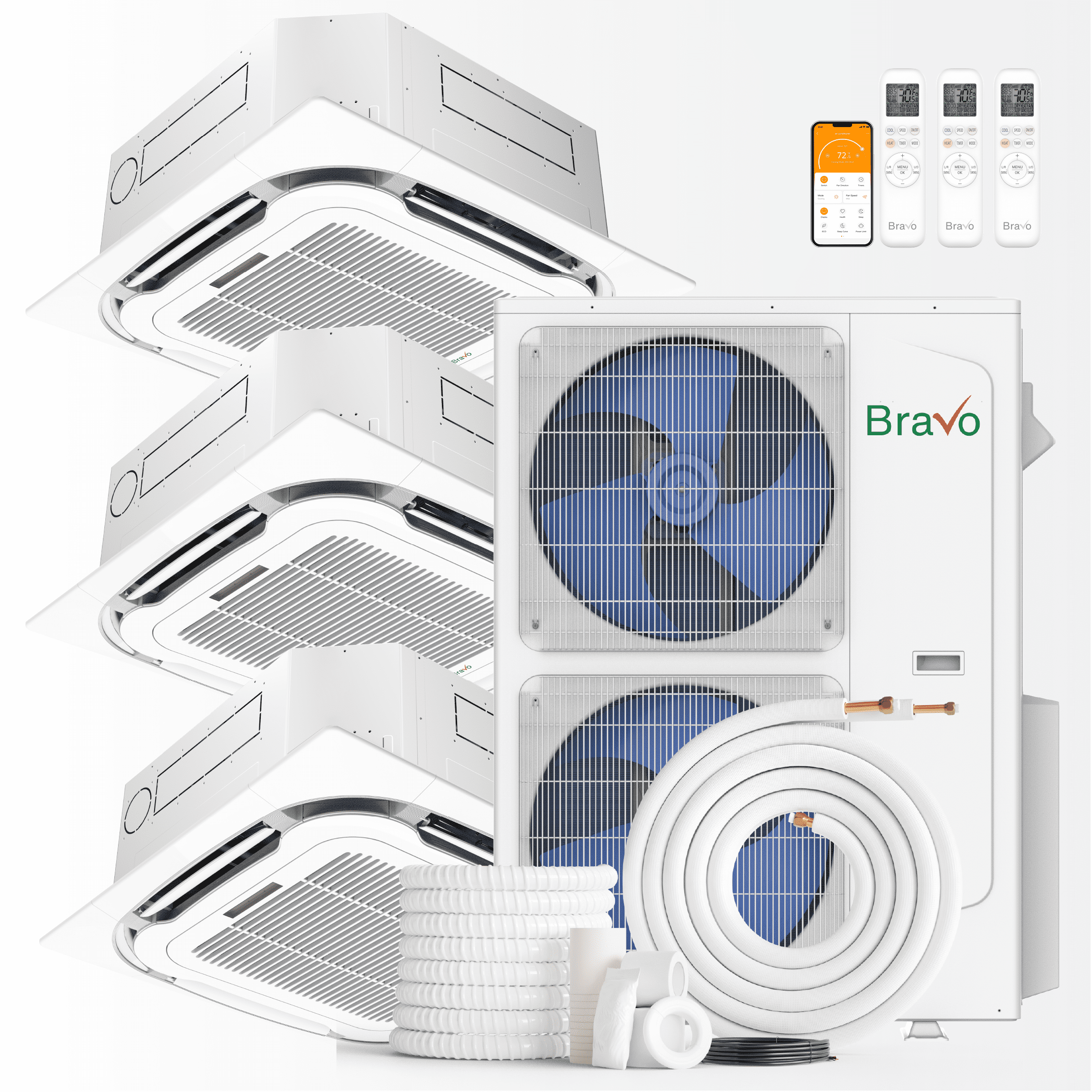 BRAVO 42,000 BTU 3 Zone 12000 + 12000 + 18000 BTU Ceiling Cassette ...