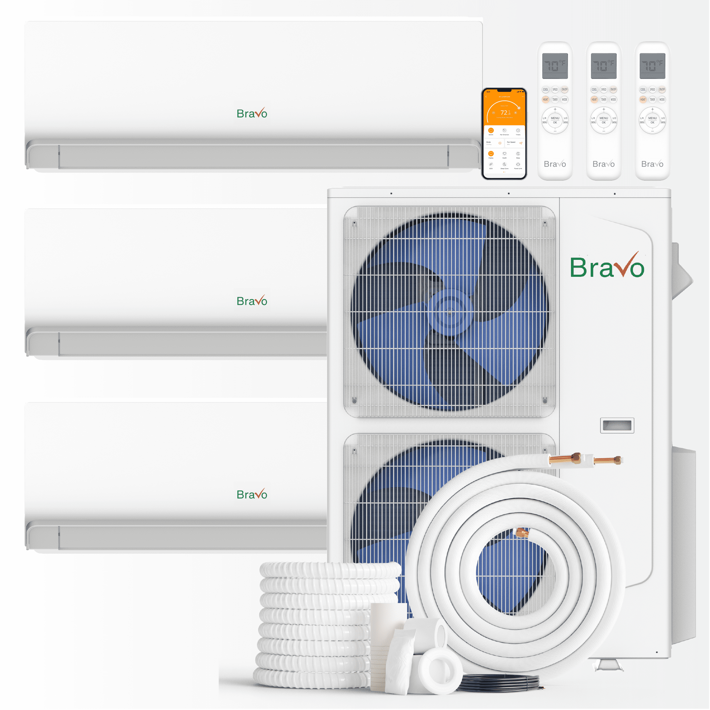 BRAVO 42,000 BTU 3 Zone 12000 + 12000 + 24000 BTU Wall Mount Ductless ...