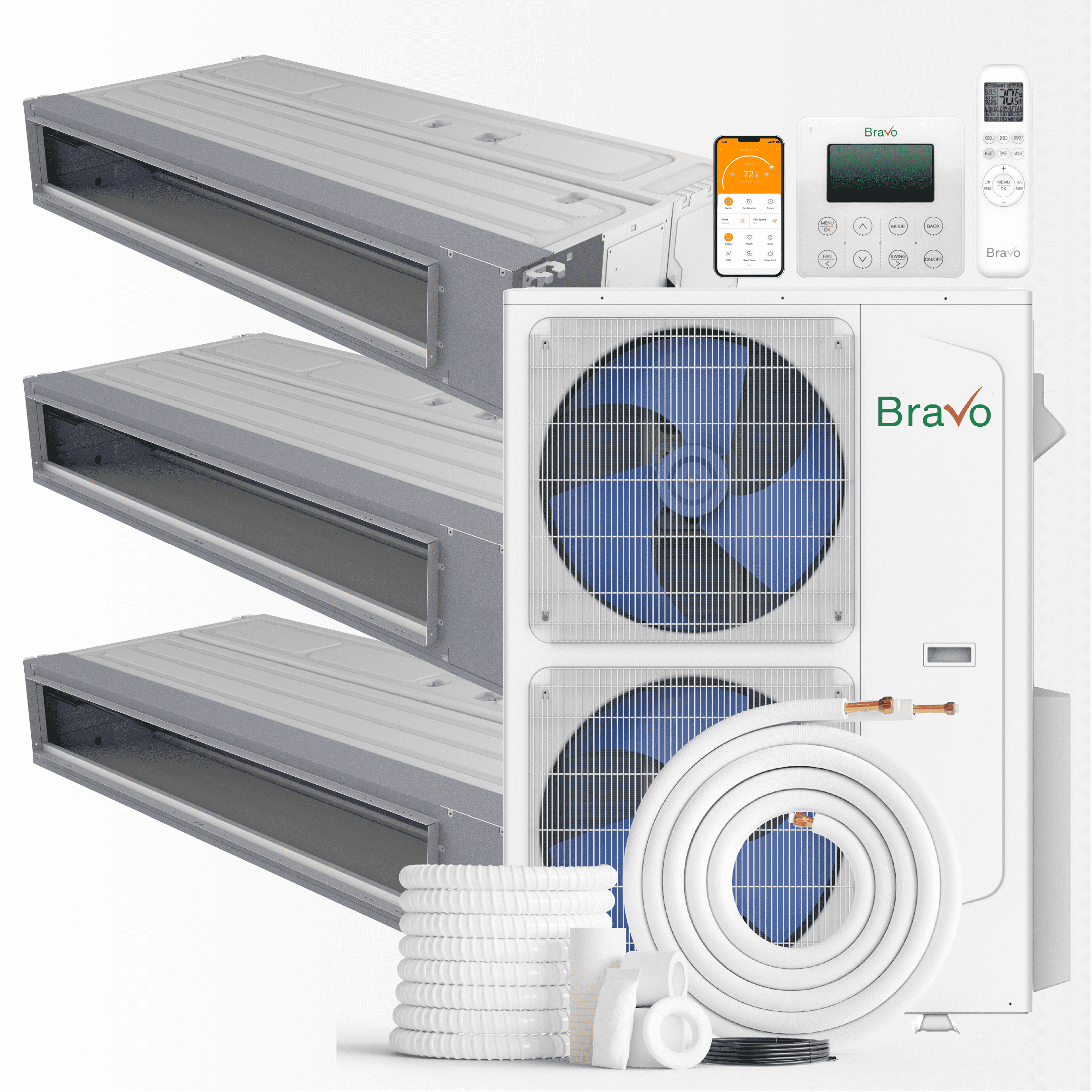 BRAVO 42,000 BTU 3 Zone 9000 + 12000 + 18000 BTU Concealed Duct Mini ...