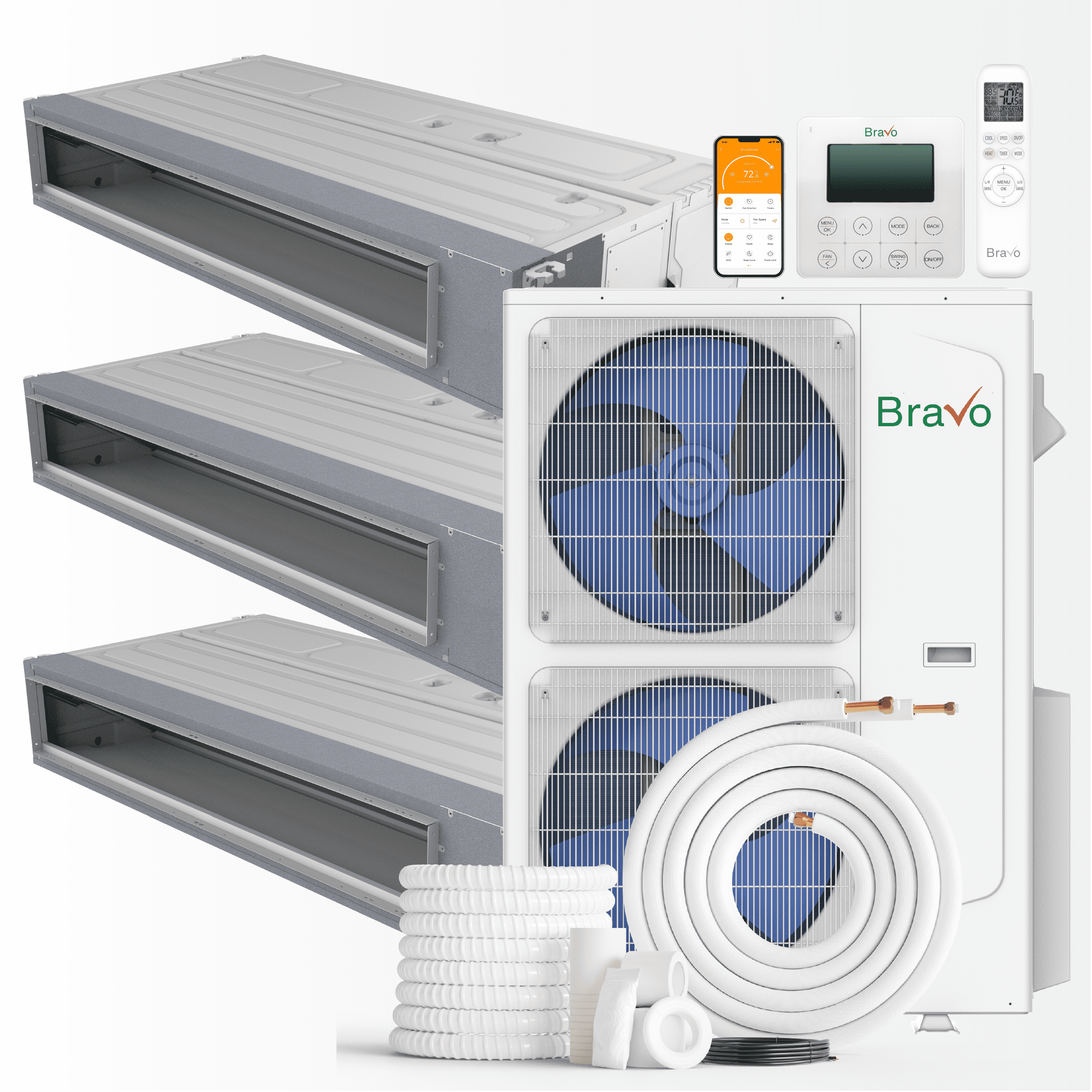 BRAVO 42,000 BTU 3 Zone 9000 + 12000 + 18000 BTU Concealed Duct Mini ...