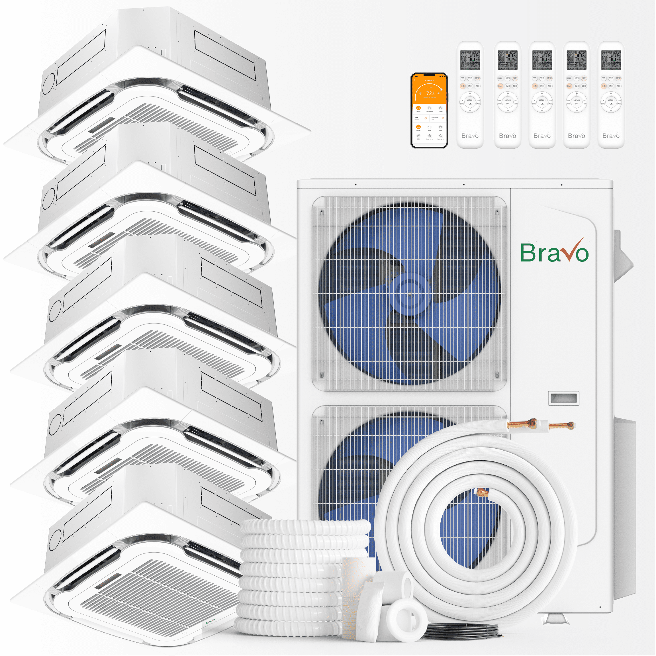 BRAVO 42,000 BTU 5 Zone 9000 + 9000 + 9000 + 9000 + 9000 BTU Ceiling ...
