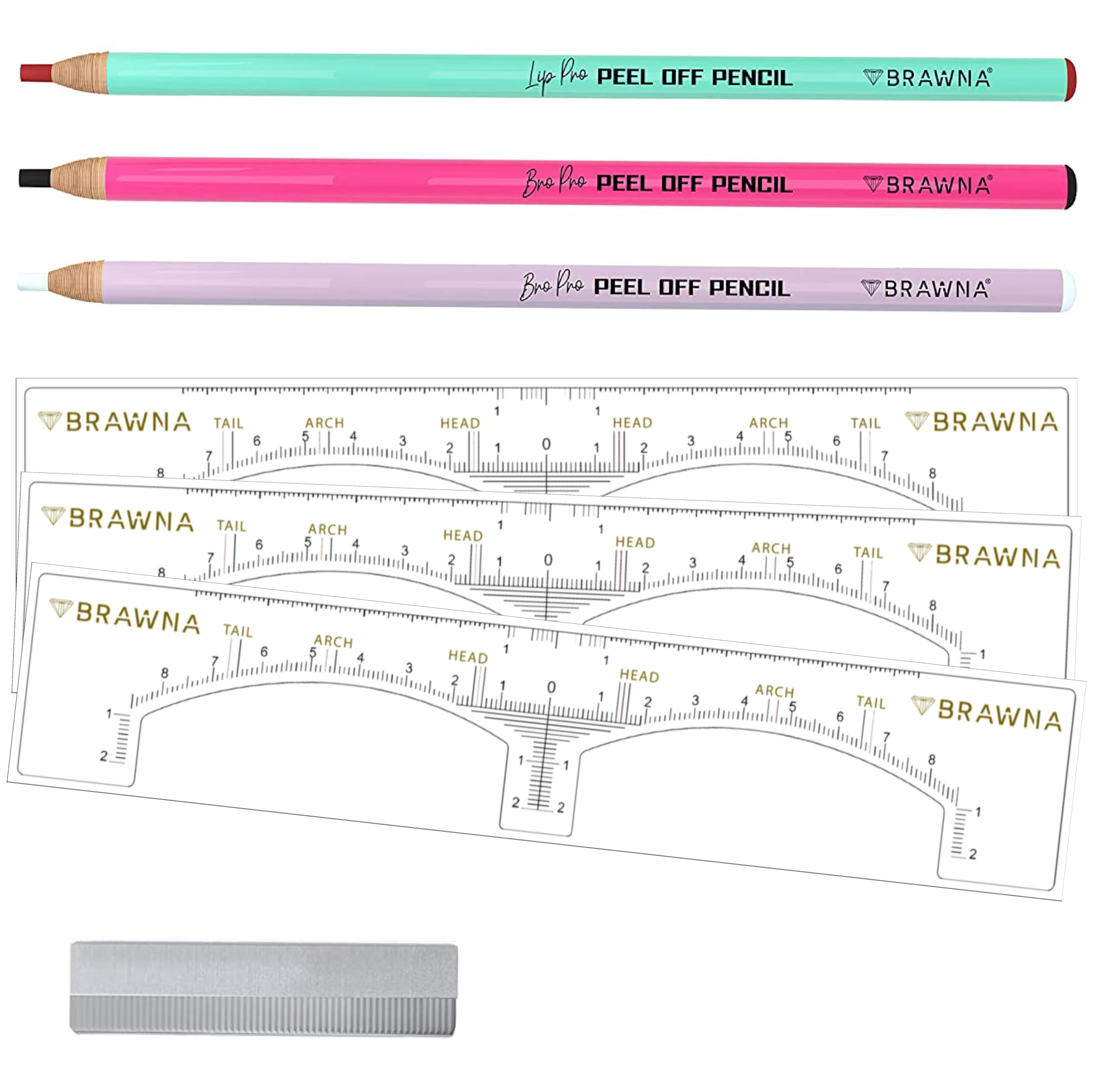 BRAWNA 3 PCS PMU Mapping Pencils Set with 3 Eyebrow Ruler Sticker and ...