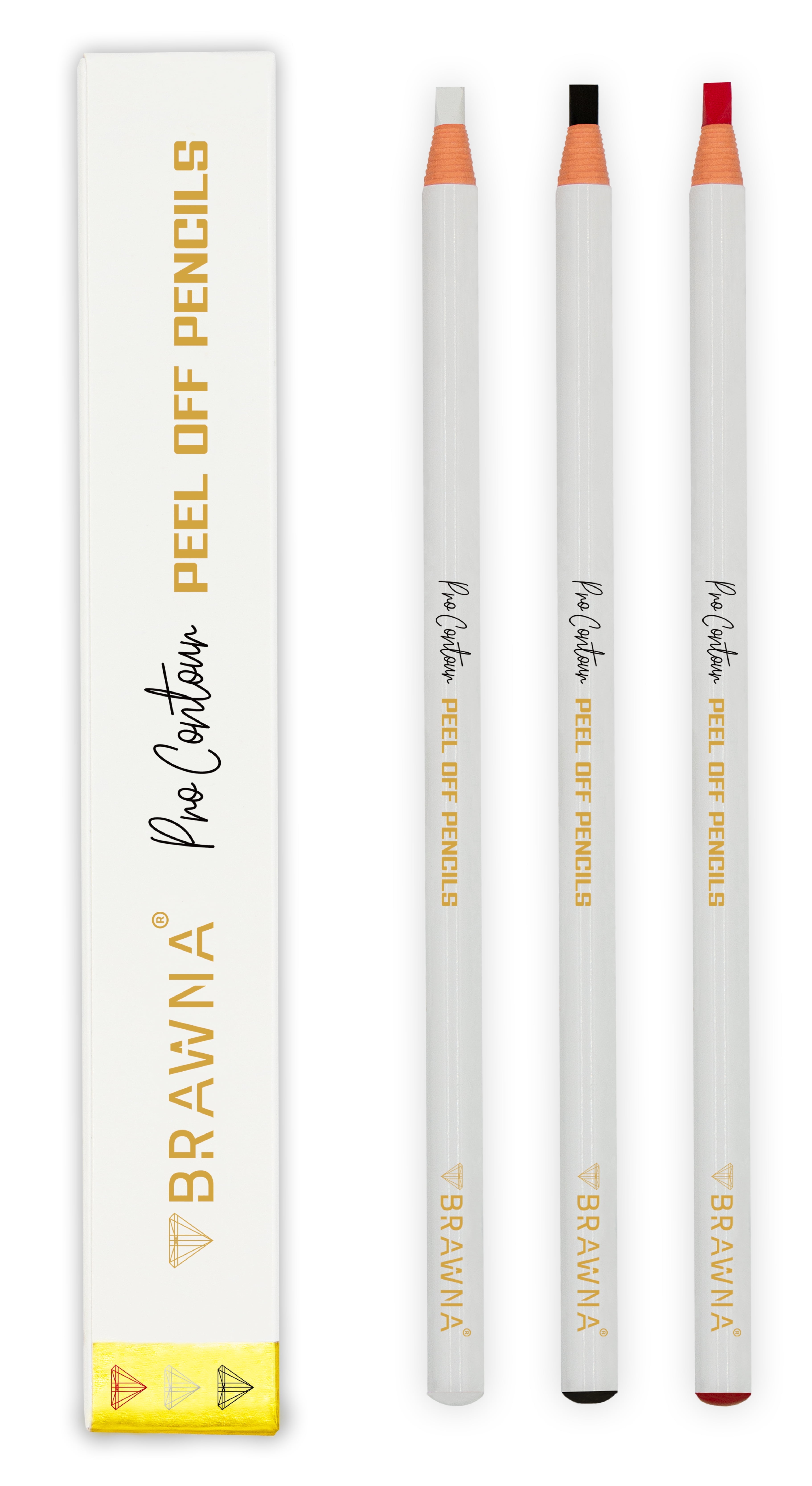 BRAWNA 3 Pcs Pro Contour Peel-Off Pencils - White, Black & Red - Wax ...