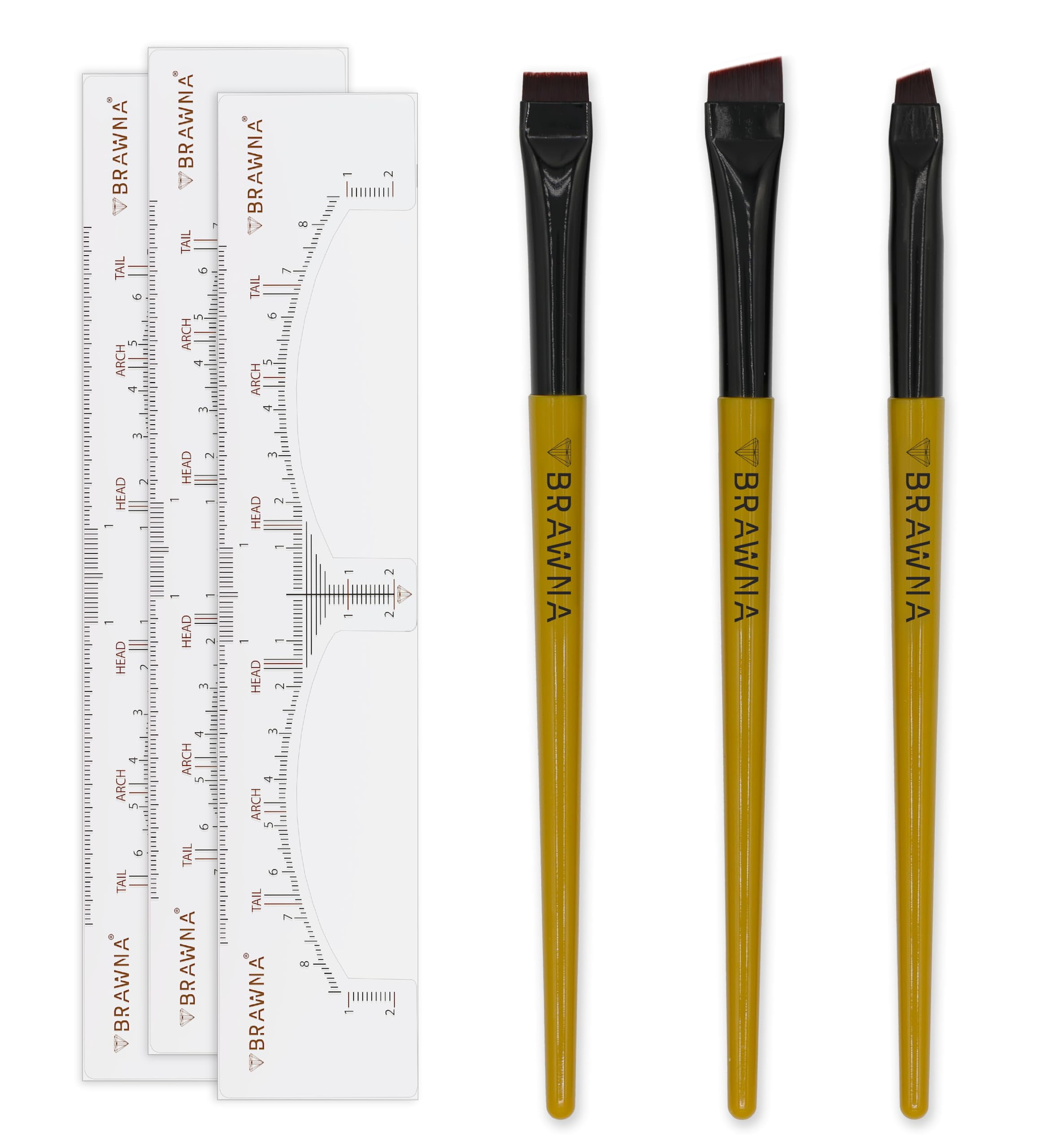 BRAWNA Eyebrow Brush Set with Brow Ruler Stickers - 3 Pcs Angled ...