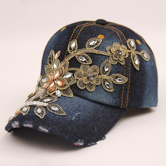 BRDFRL Bling Baseball Cap for Women Fancy Denim Bejeweled Sun Hat ...