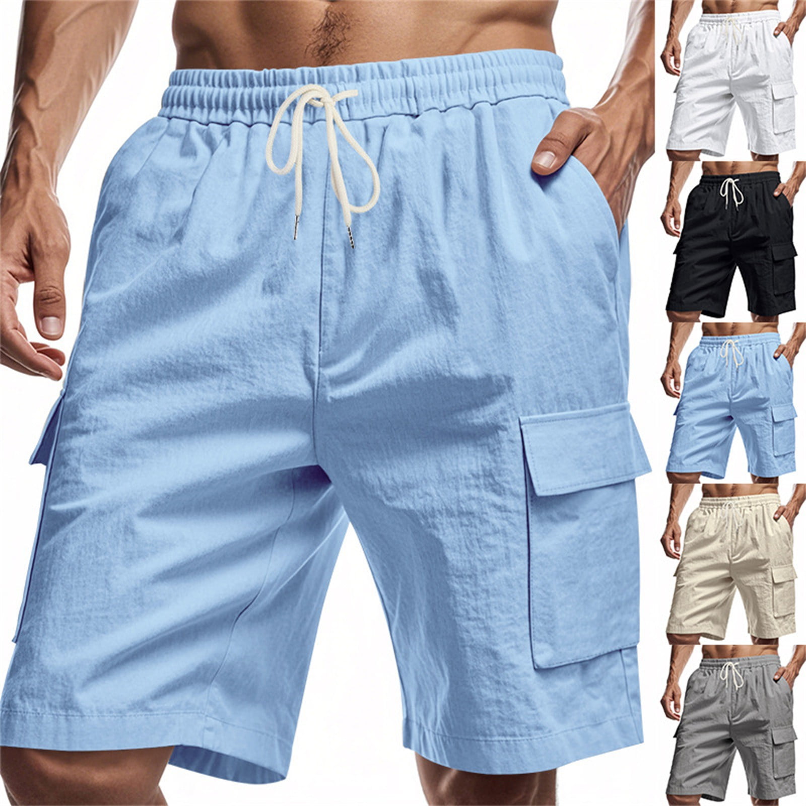 BRDFRL Cotton Linen Cargo Shorts Men's Relaxed Fit Drawstring Waist ...