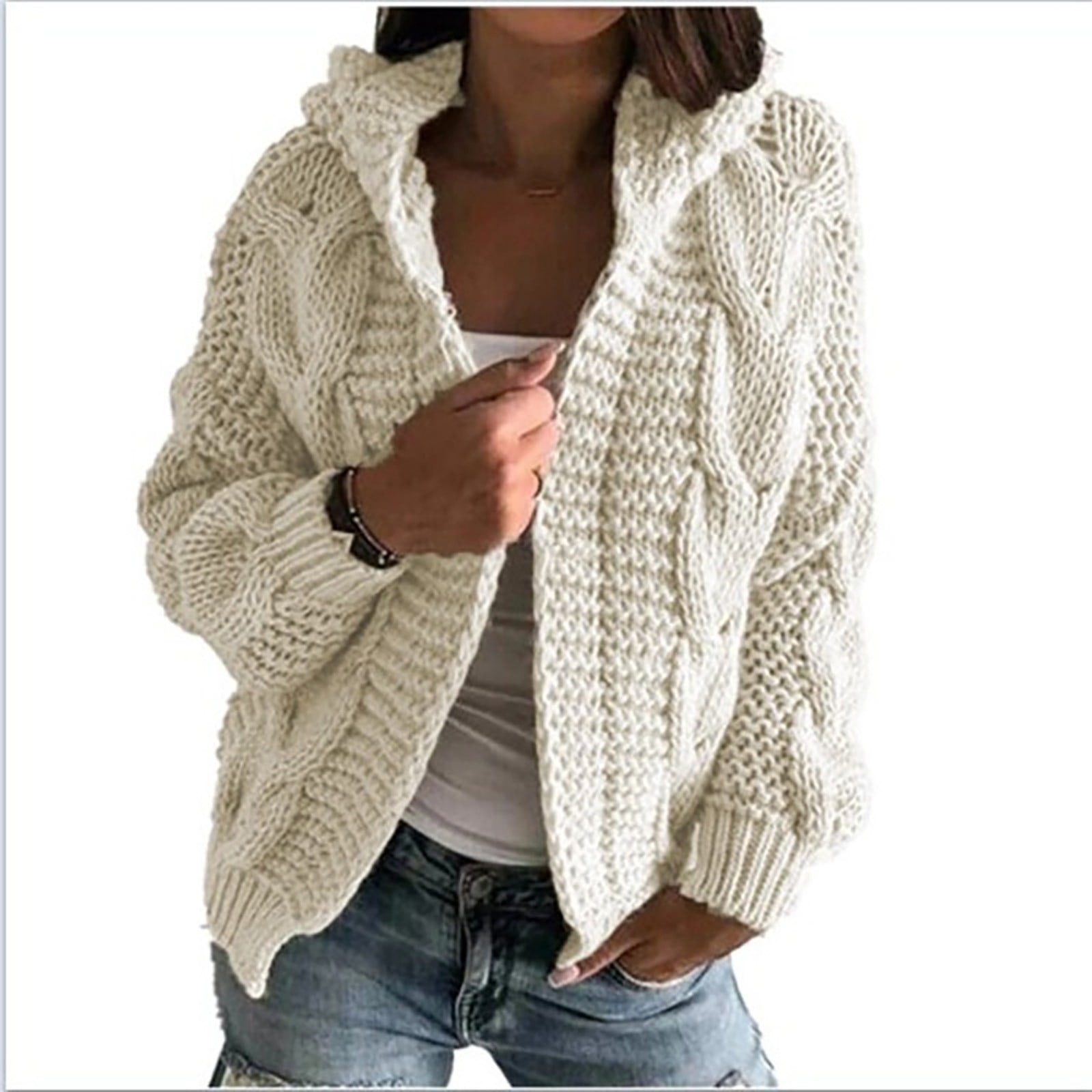 BRDFRL Ladies Knit Pocket Cardigan Long Sleeve Sweater Jacket Casual ...