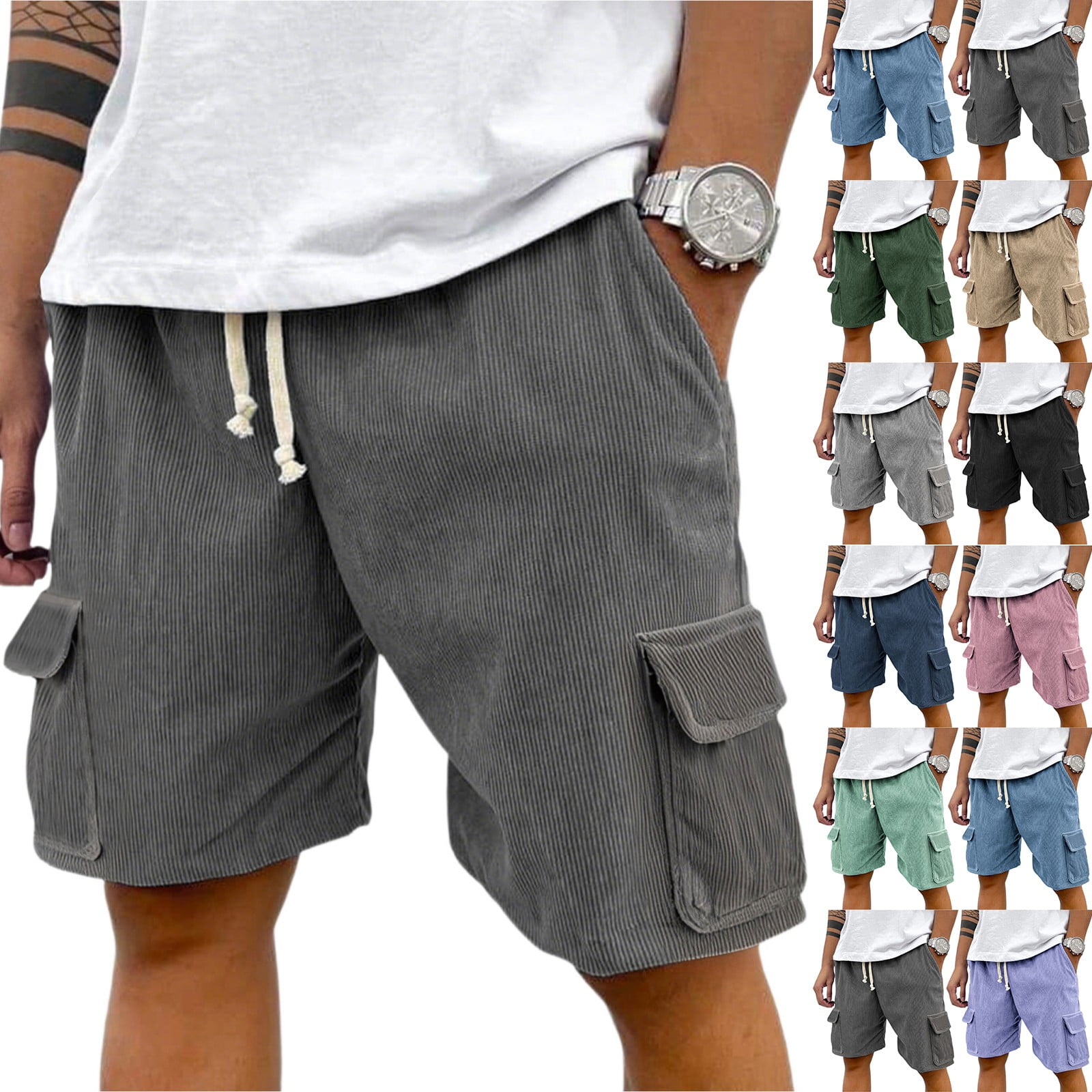 BRDFRL Men's Corduroy Shorts 5 Inch Inseam Drawstring Elastic Waist ...