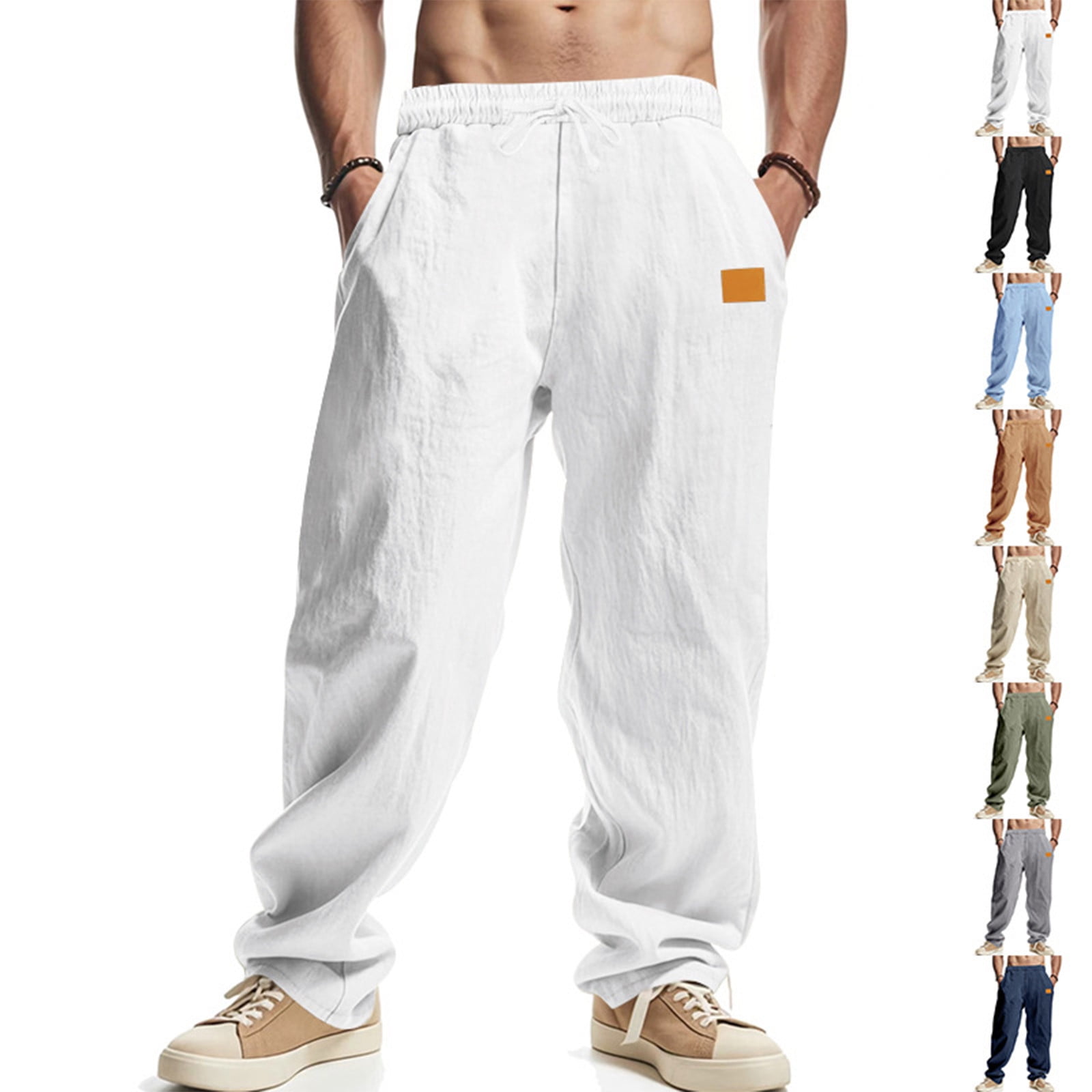 BRDFRL Men's Cotton Linen Pants Wide Leg Loose Pants, Drawstring Waist ...