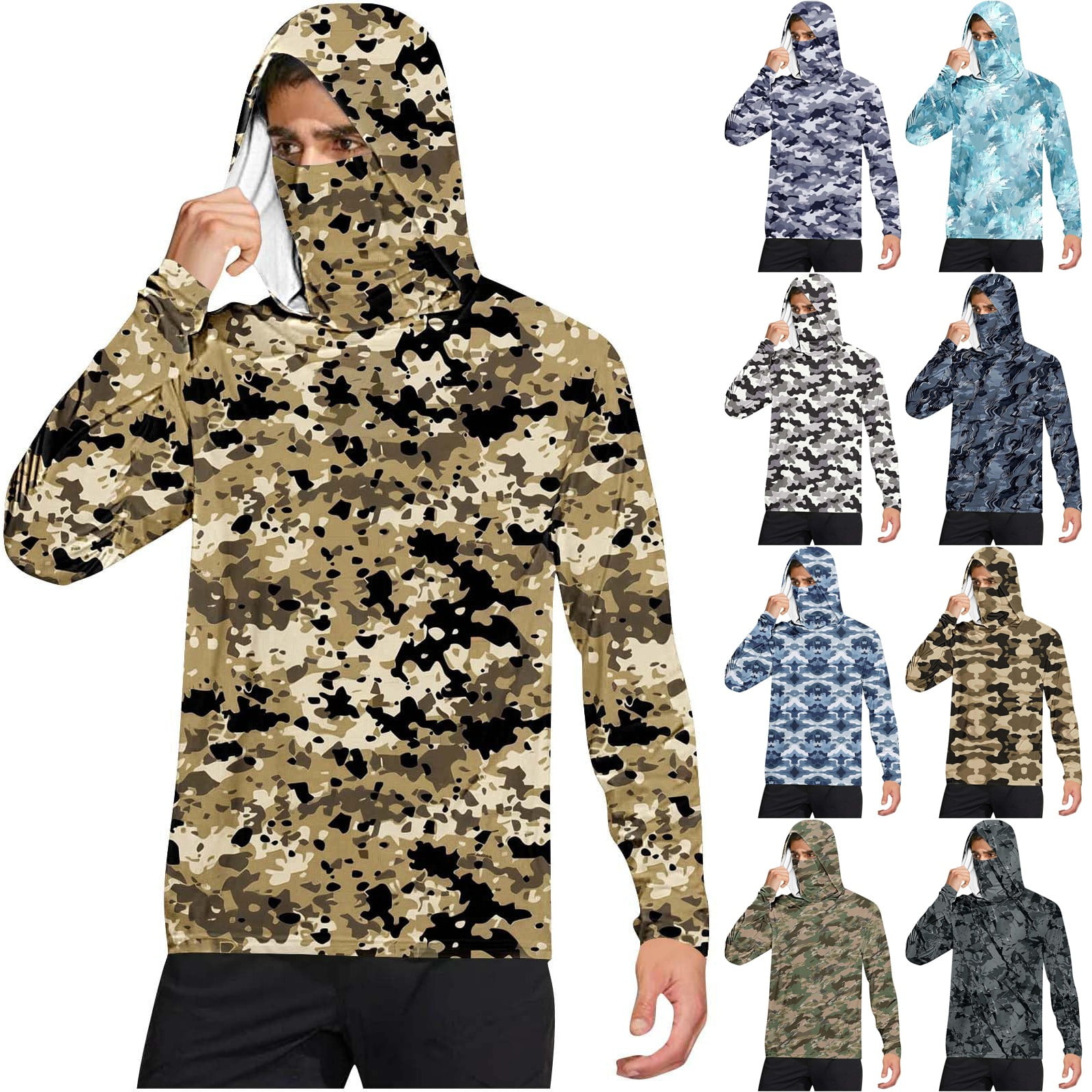 BRDFRL Men’s Hiking Camo Shirt with Mask UPF 50+ Hoodie Fishing ...