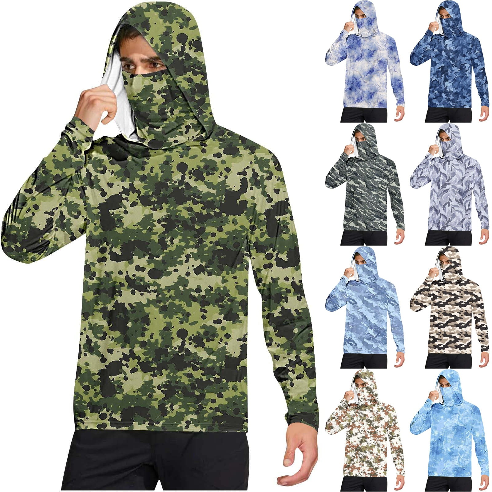 BRDFRL Men’s Hiking Camo Shirt with Mask UPF 50+ Hoodie Fishing ...