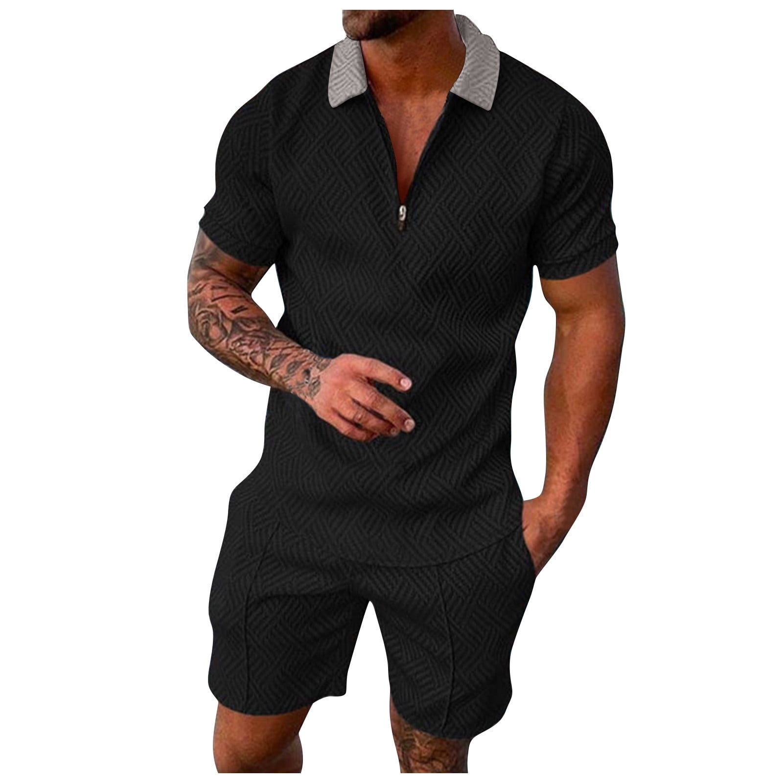 BRDFRL Mens 2 Piece Zip Tracksuit Short Sleeve Print Shirt and Shorts ...