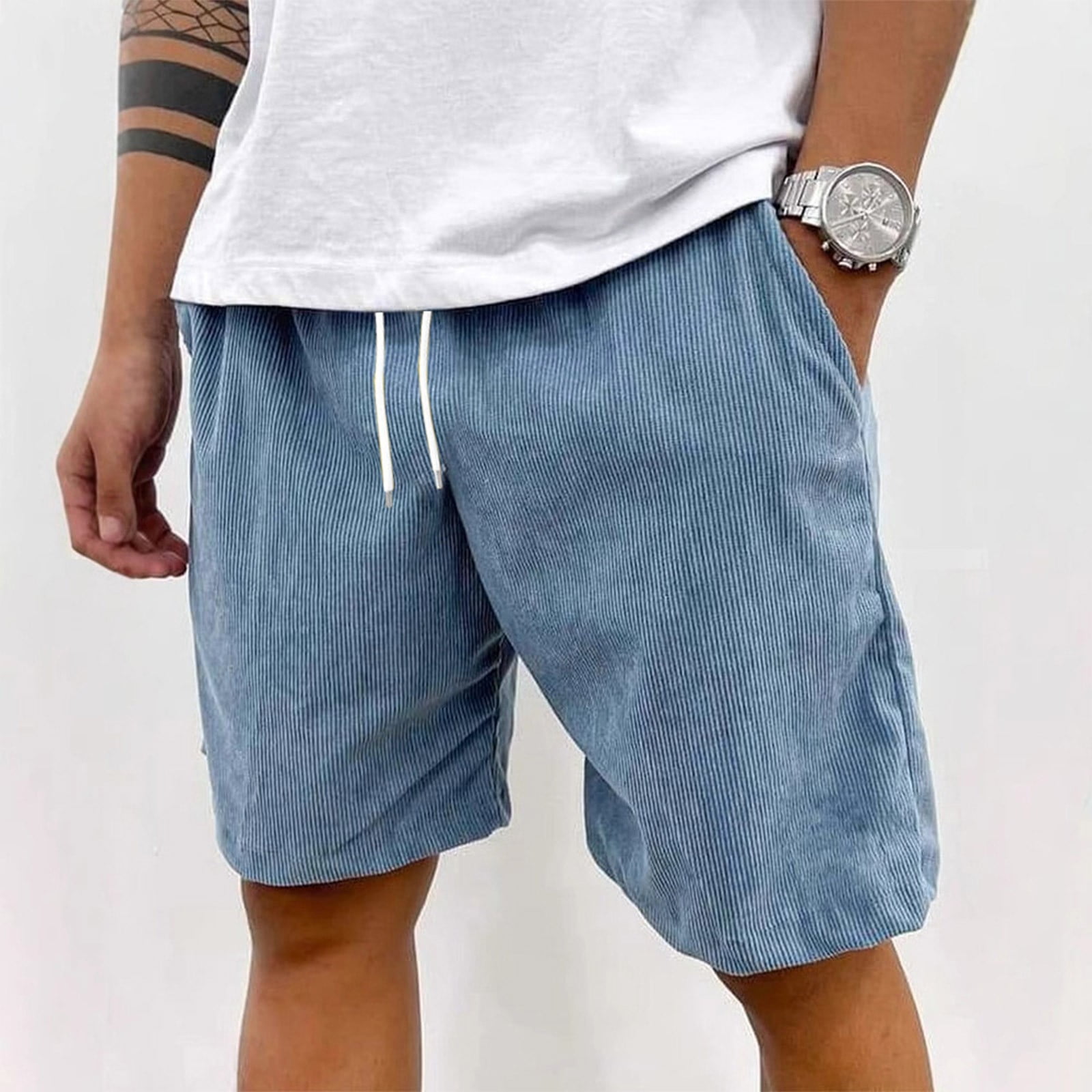BRDFRL Mens Corduroy Shorts Casual Elastic Waist Drawstring Summer ...