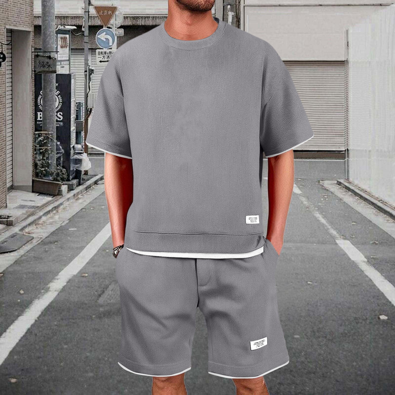 BRDFRL Mens Shorts Sets 2 Piece Outfits Matching Waffle Shirt and ...