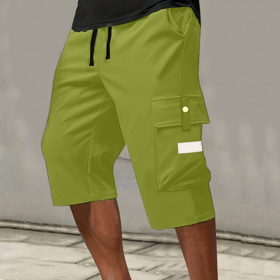 BRDFRL Mens Stretch Waist Cargo Shorts 3/4 Below Knee Cotton Casual ...