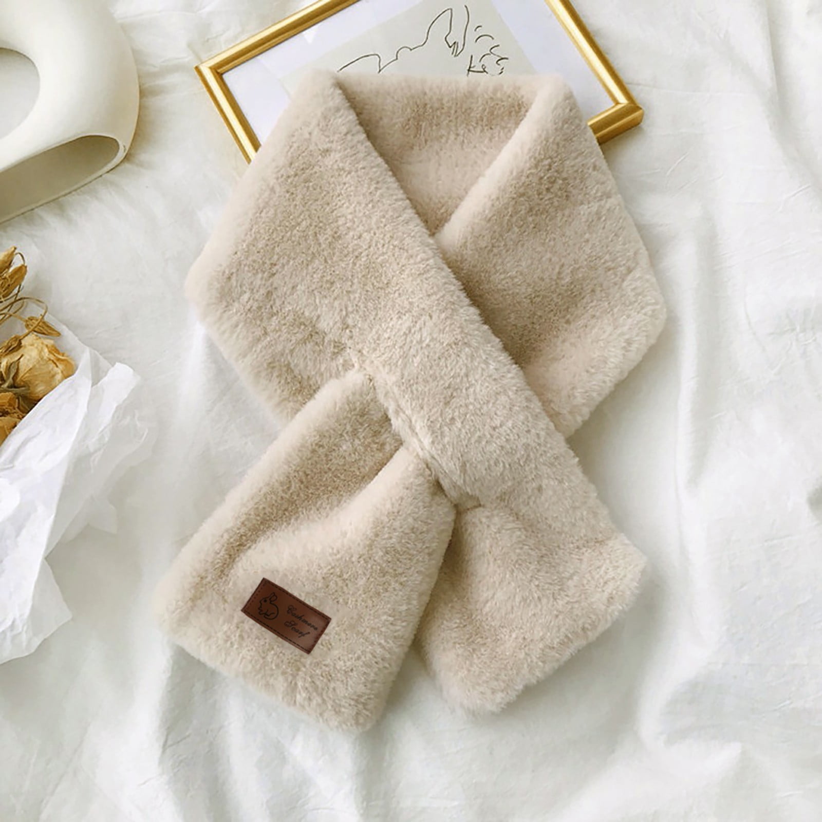 BRDFRL Plush Scarf for Women Winter Furry Faux Fur Loophole Short Scarf ...
