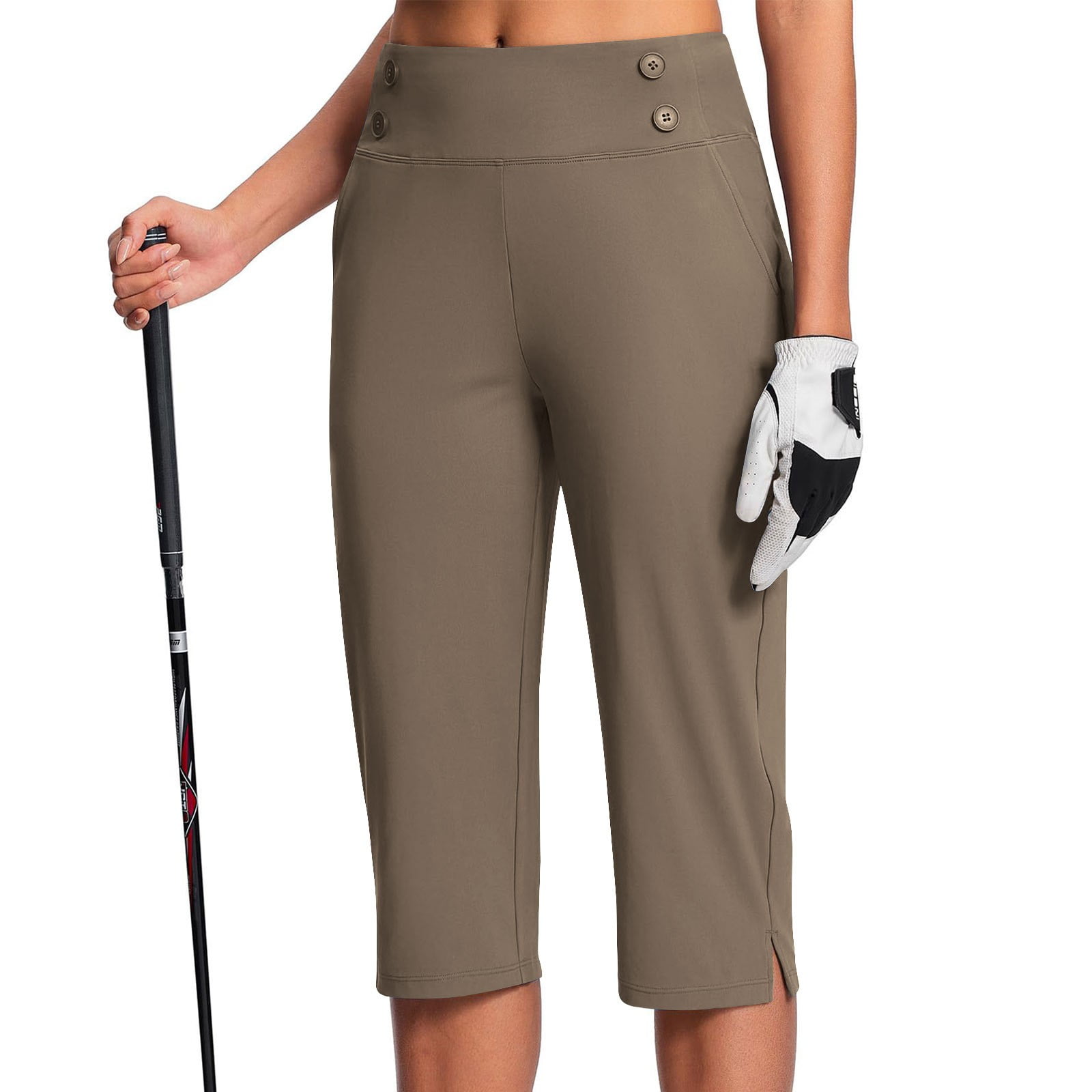 BRDFRL Slit Dress Pants Capri Women's High Waist Stretch Casual Work ...