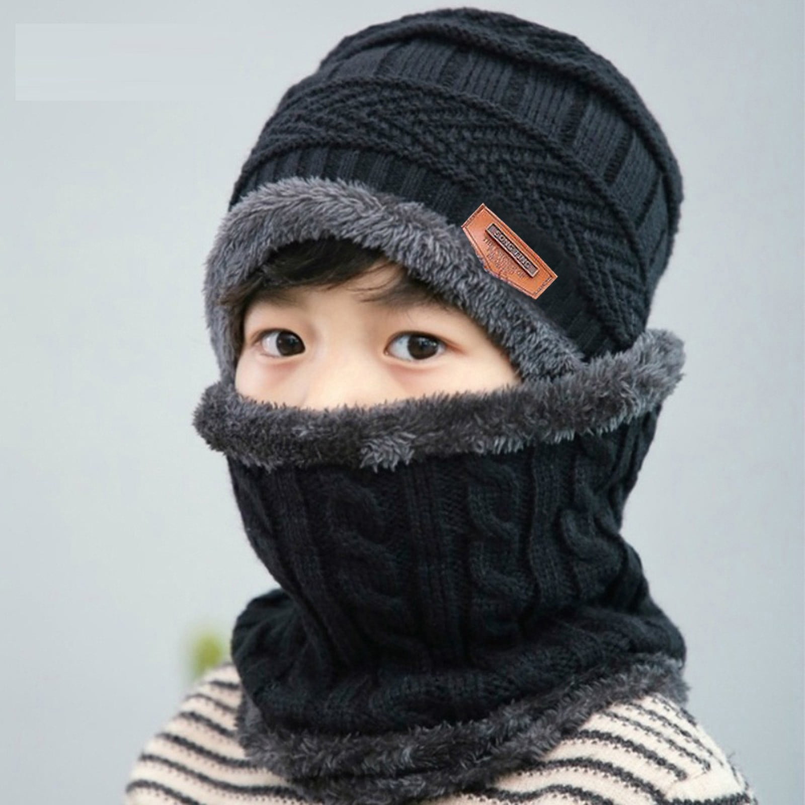 BRDFRL Winter Hat Scarf for Boys Girls Kids (5-14 Years) Slouchy Beanie ...