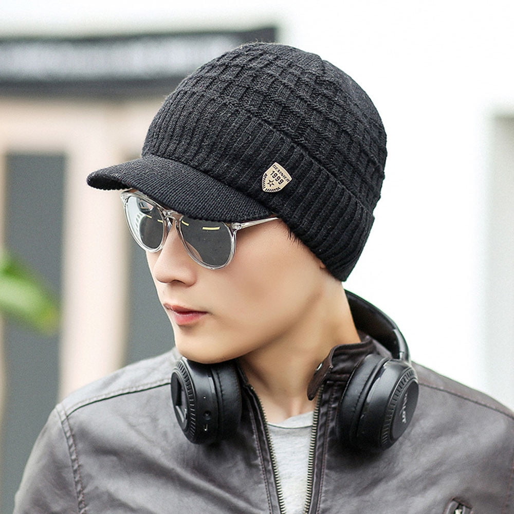 BRDFRL Winter Visor Beanie Brimmed Baseball Cap Fleece Lined Waffle ...