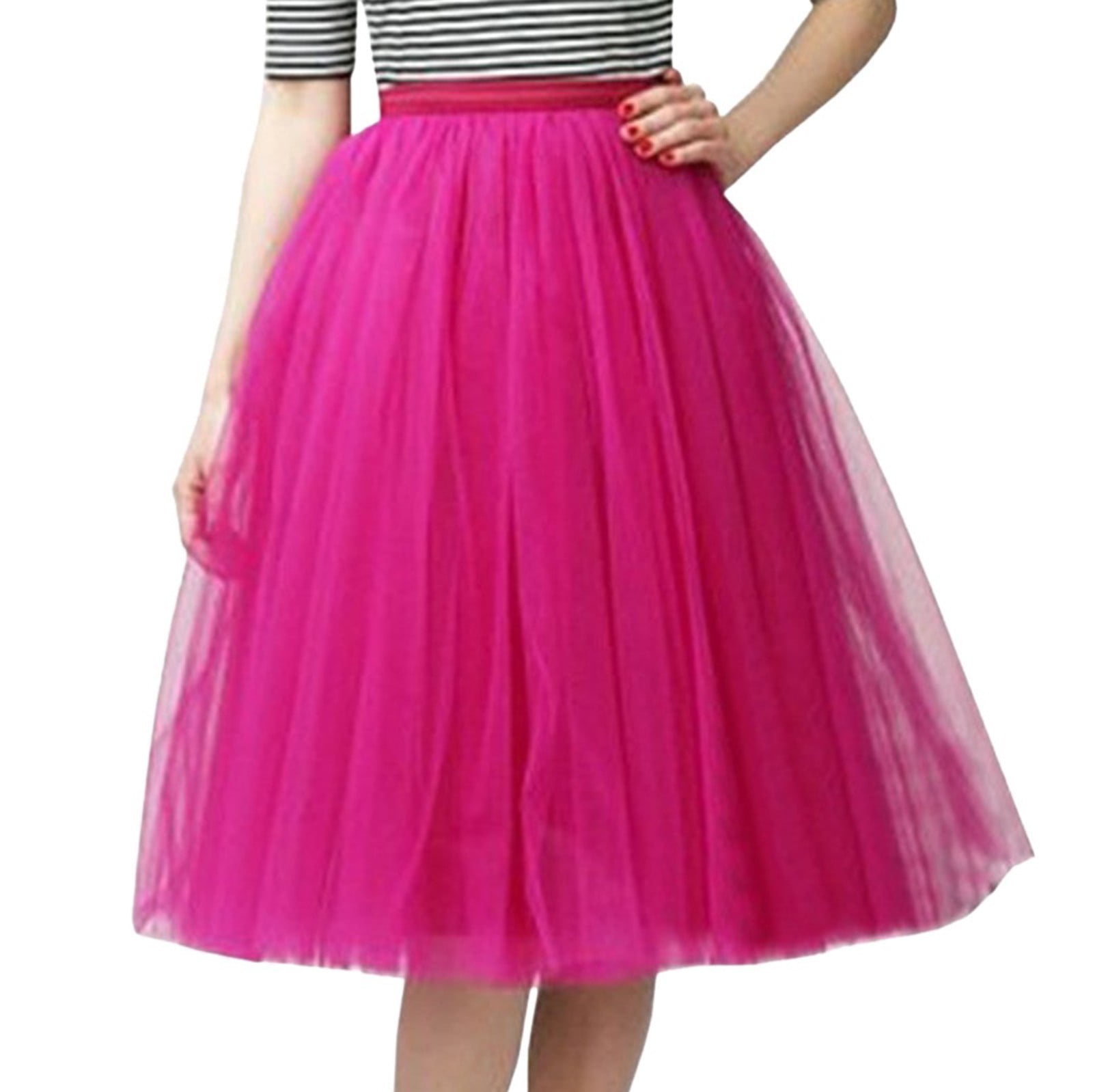 BRDFRL Women A-Line Tulle Skirt Tutu Knee Length Hot Pink M - Walmart.com