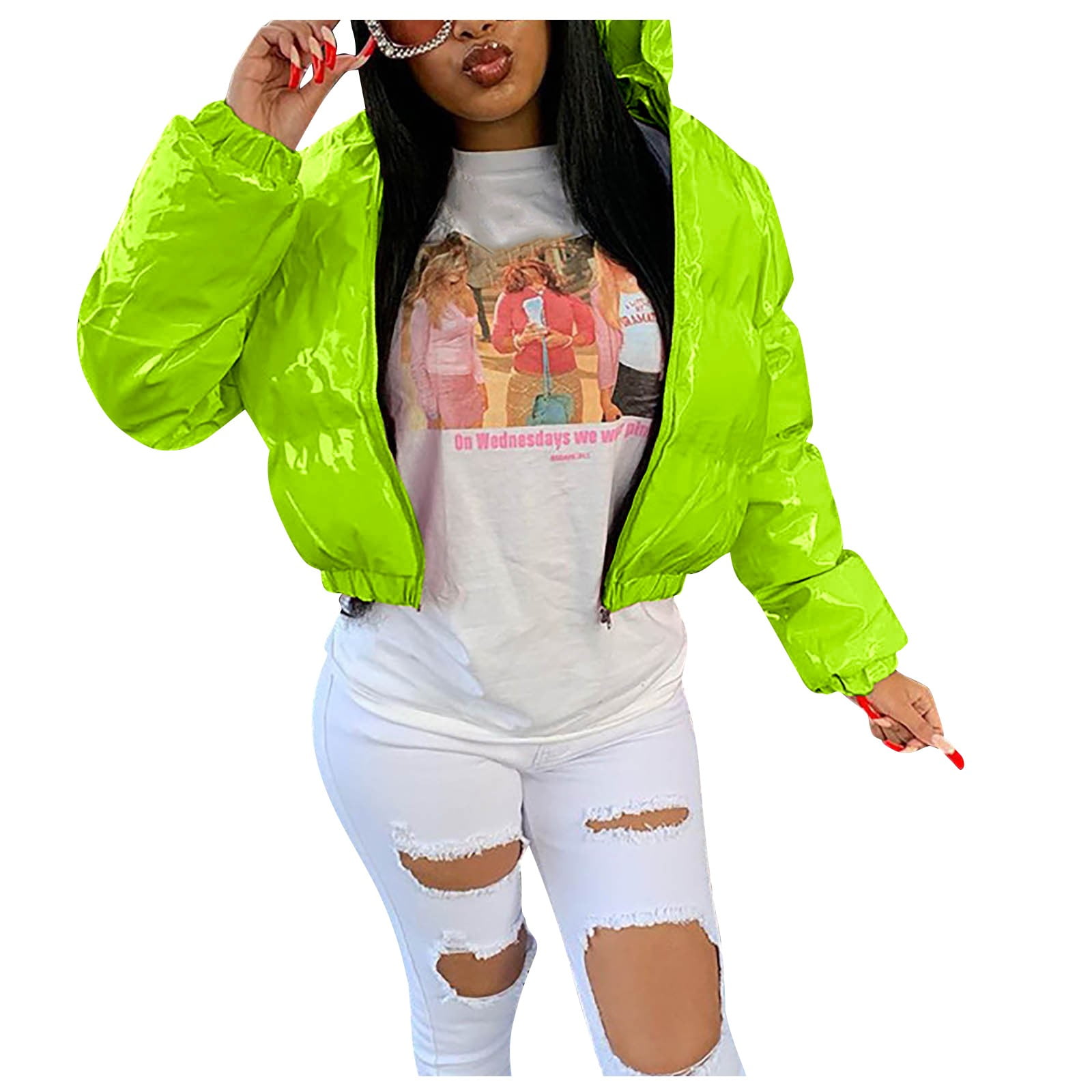 BRDFRL Women Quilted Cropped Jackets Zipper Short Colorful Down Jacket ...