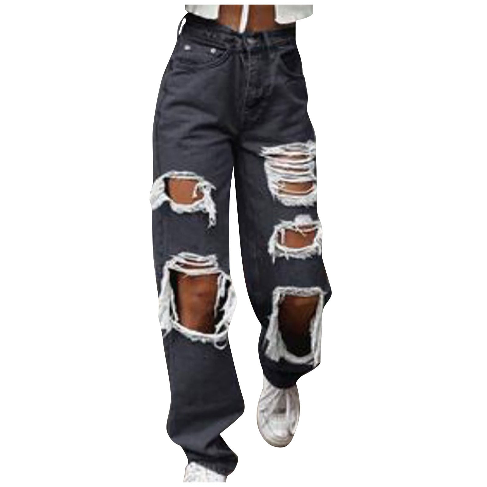 BRDFRL Women Ripped Boyfriend Jeans High Waist Baggy Denim Pants Y2K ...