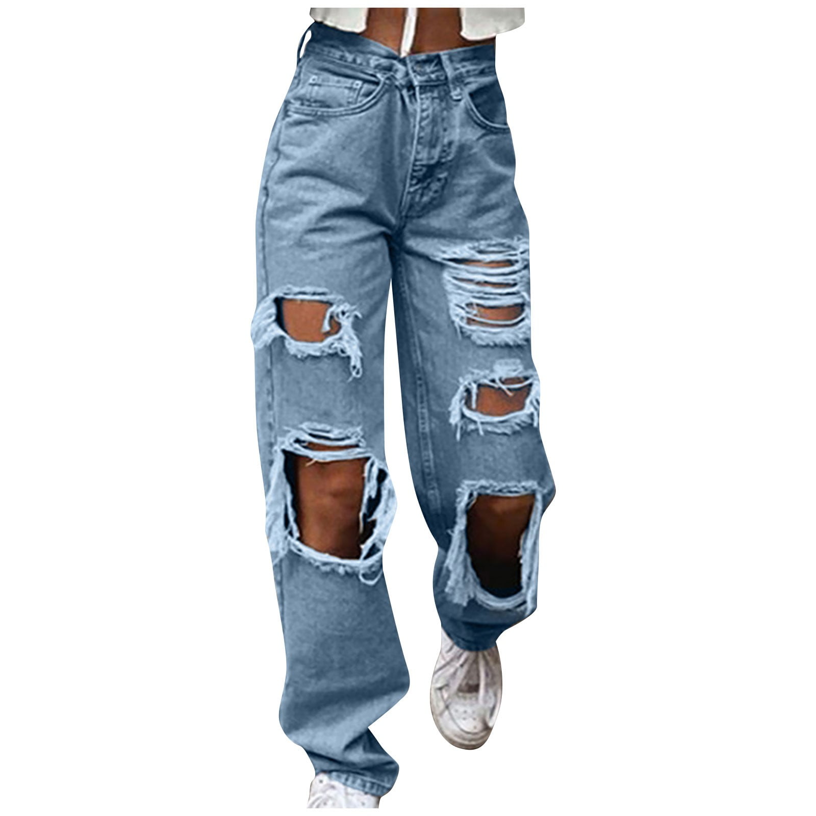 BRDFRL Women Ripped Boyfriend Jeans High Waist Baggy Denim Pants Y2K ...