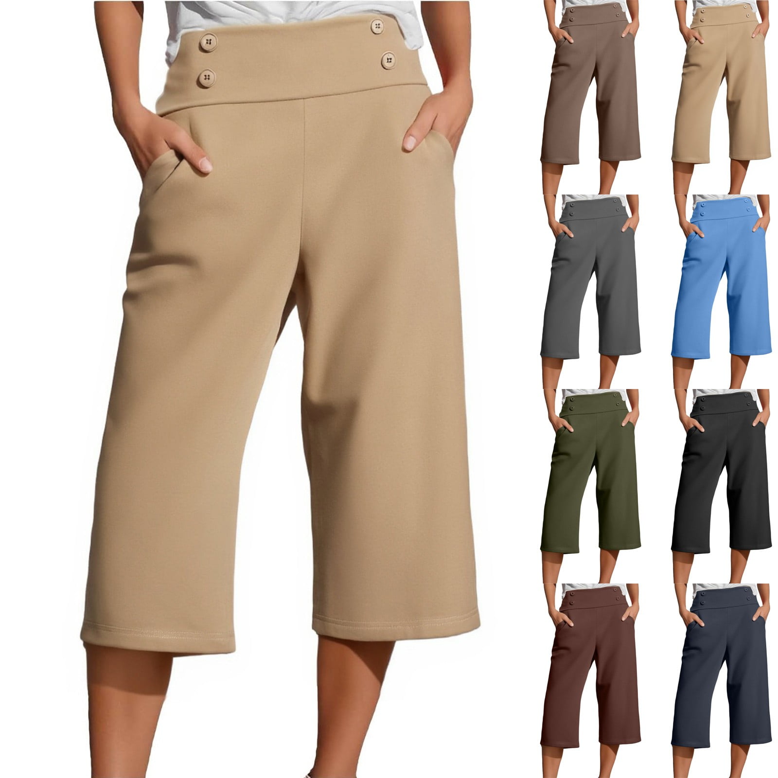 BRDFRL Women's Capri Dress Pants Stretch High Waisted Crop Office Golf ...
