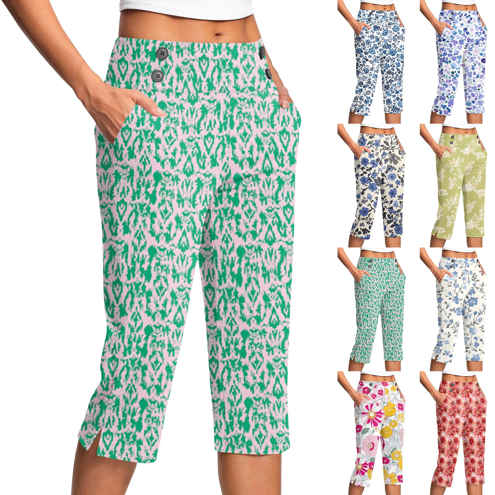 BRDFRL Women's Capri Dress Pants Stretch High Waisted Crop Office Golf ...