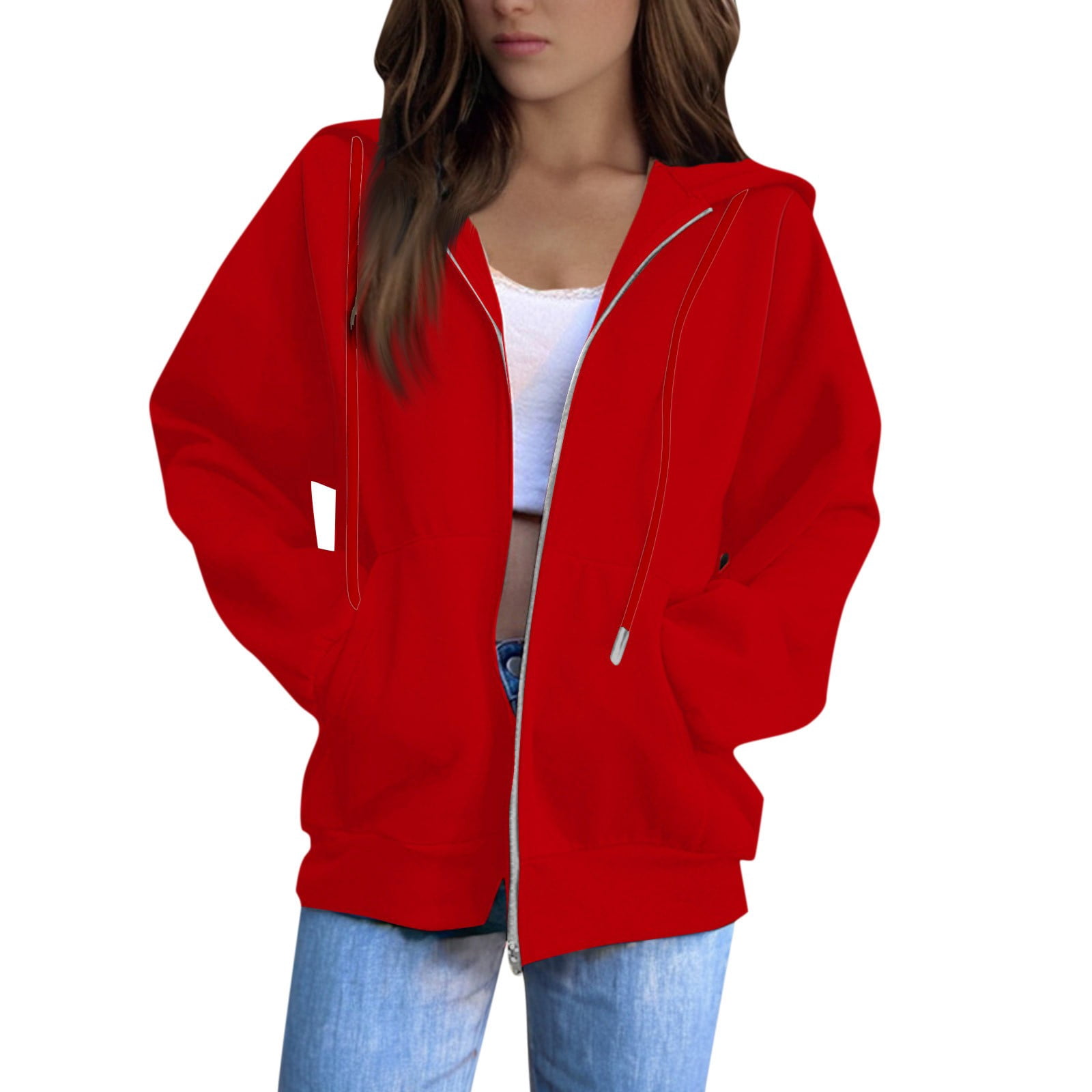 BRDFRL Women's Full Zip Up Hoodie Long Sleeve Hooded Sweatshirts ...