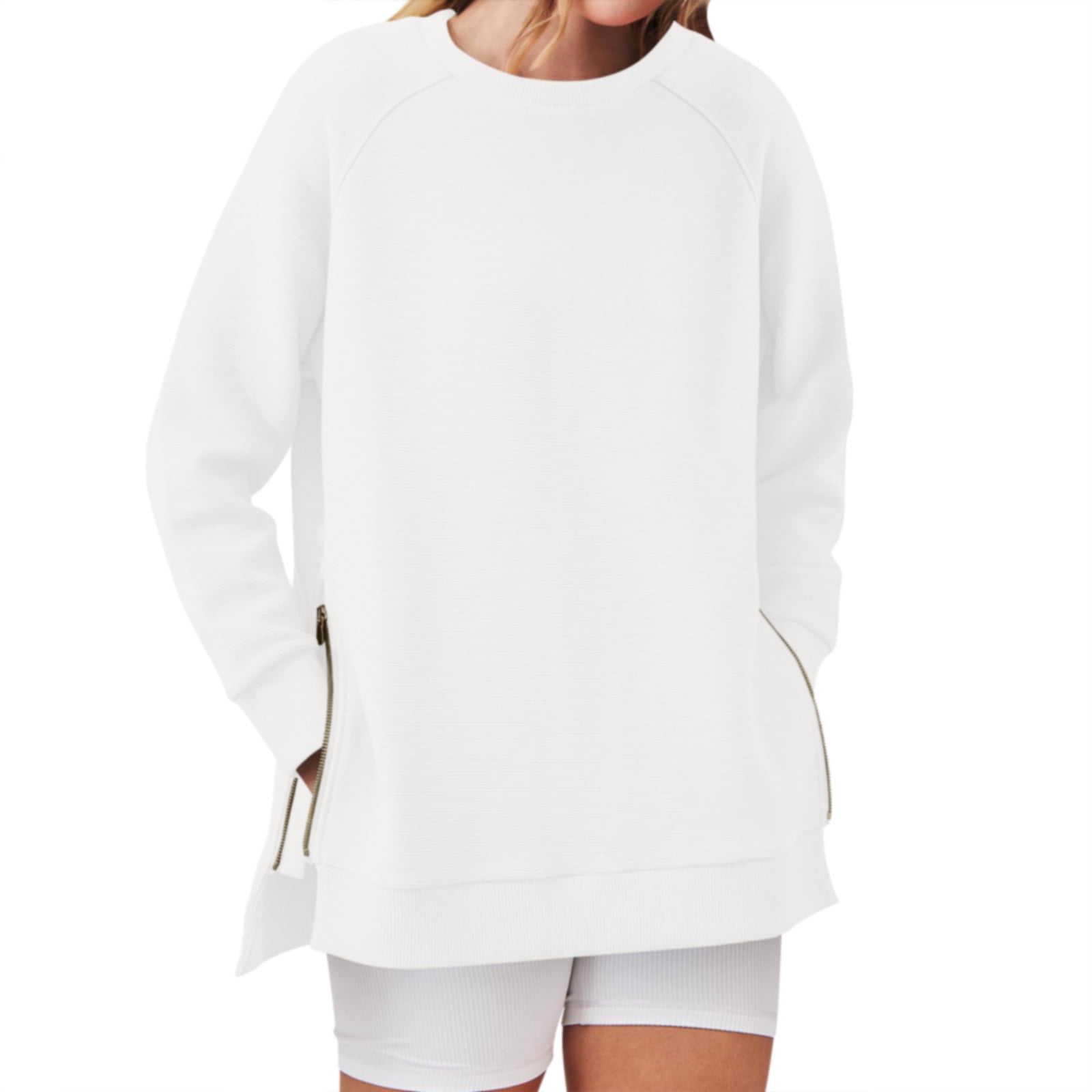 BRDFRL Women's Oversized Lightweight Sweatshirt with Side Slit Zipper ...