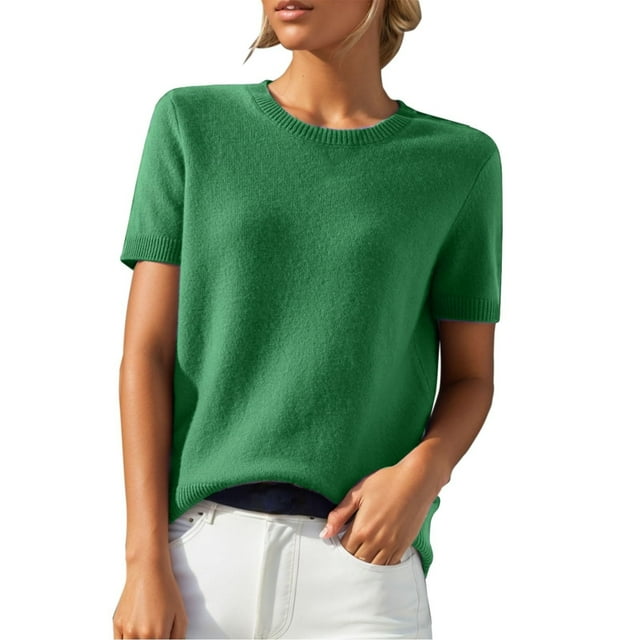 BRDFRL Women's Short Sleeve Pullover Sweaters Crewneck Knit Soft Tops ...