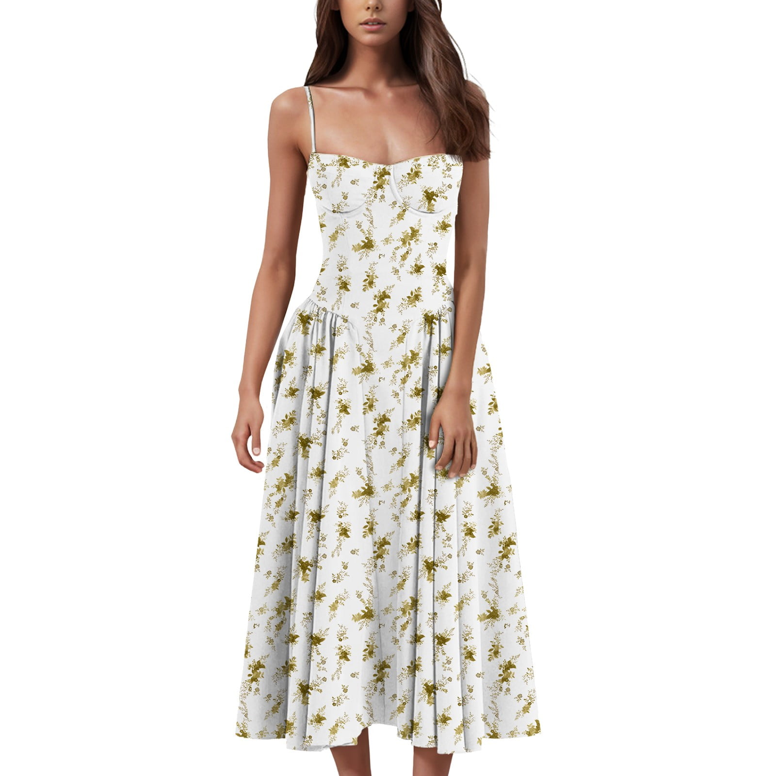 Brdfrl Womens Corset Dress Elegant Spaghetti Strap Bustier Midi Dress