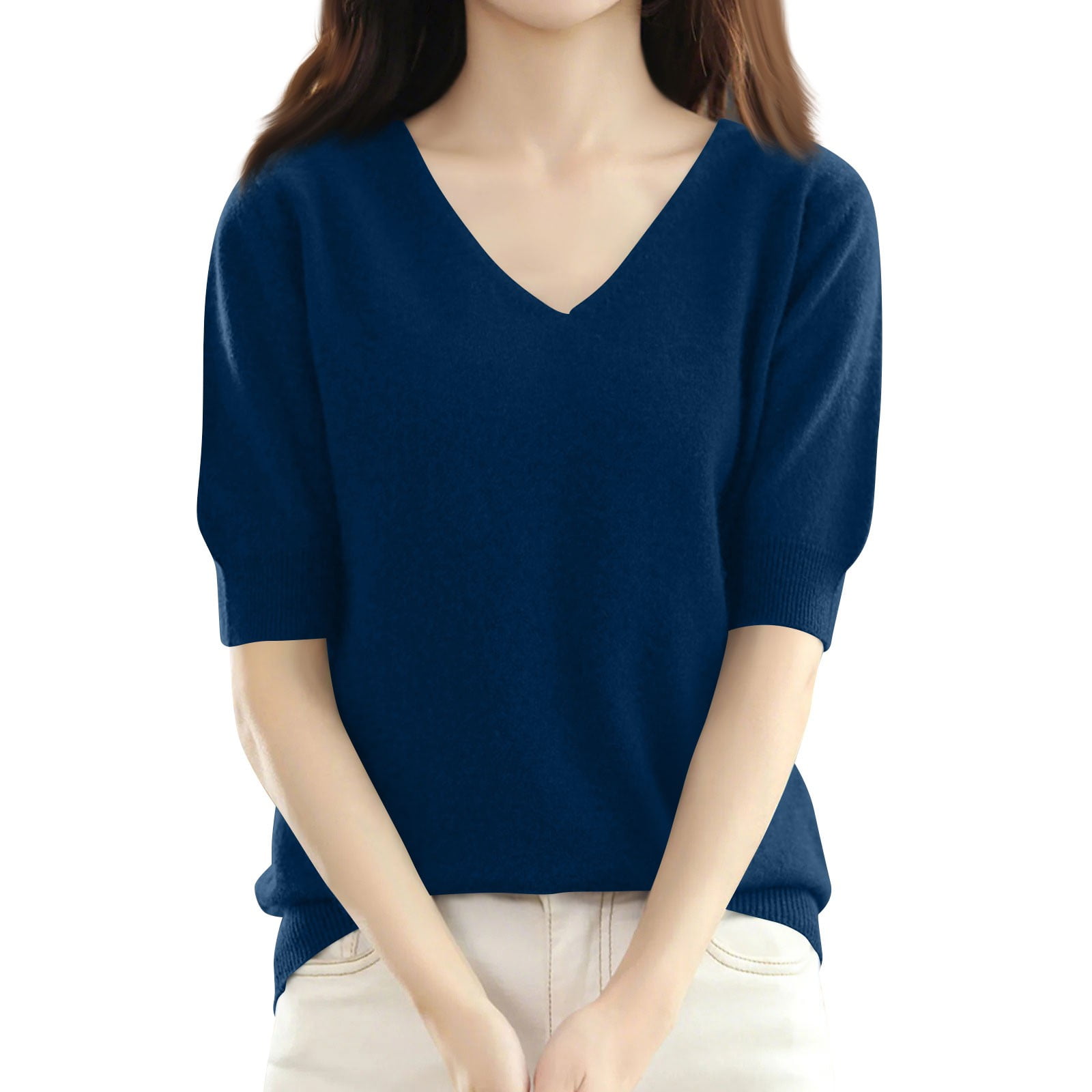 BRDFRL Womens Summer Casual Short Sleeve Sweater V Neck Lightweight ...