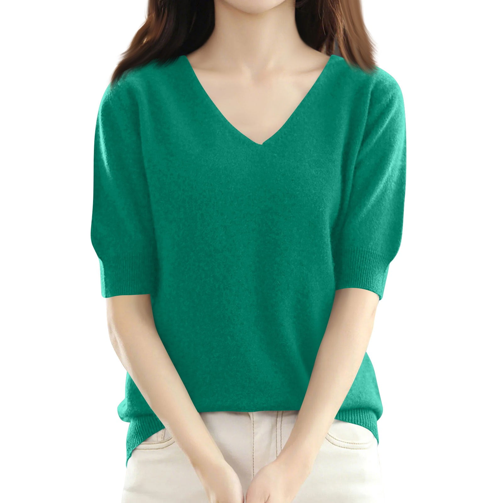BRDFRL Womens Summer Casual Short Sleeve Sweater V Neck Lightweight ...