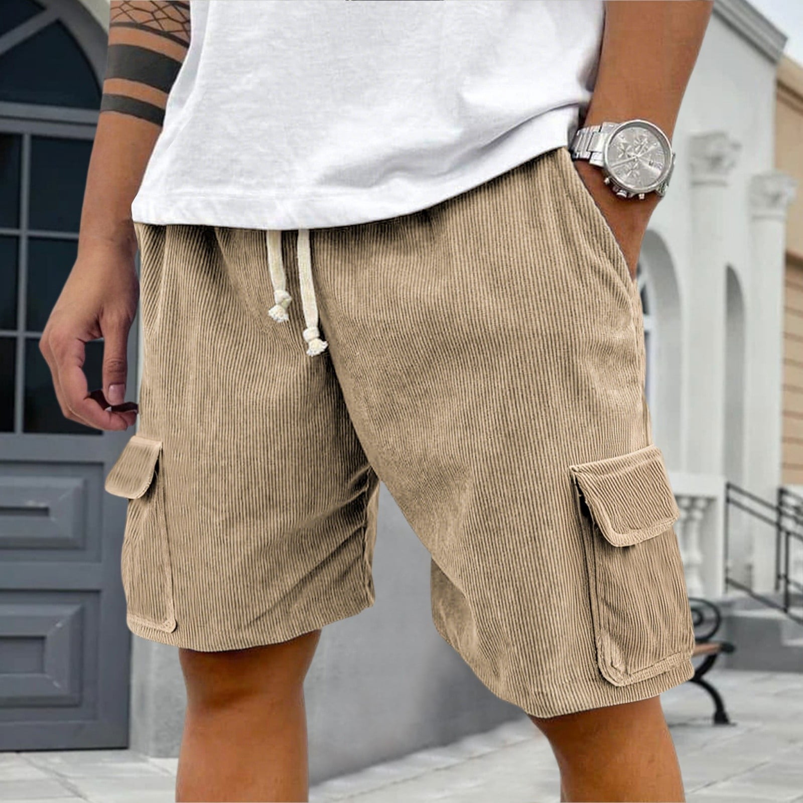 BRDFRL Workout Shorts Men Casual Corduroy Drawstring 7 inchinseam ...