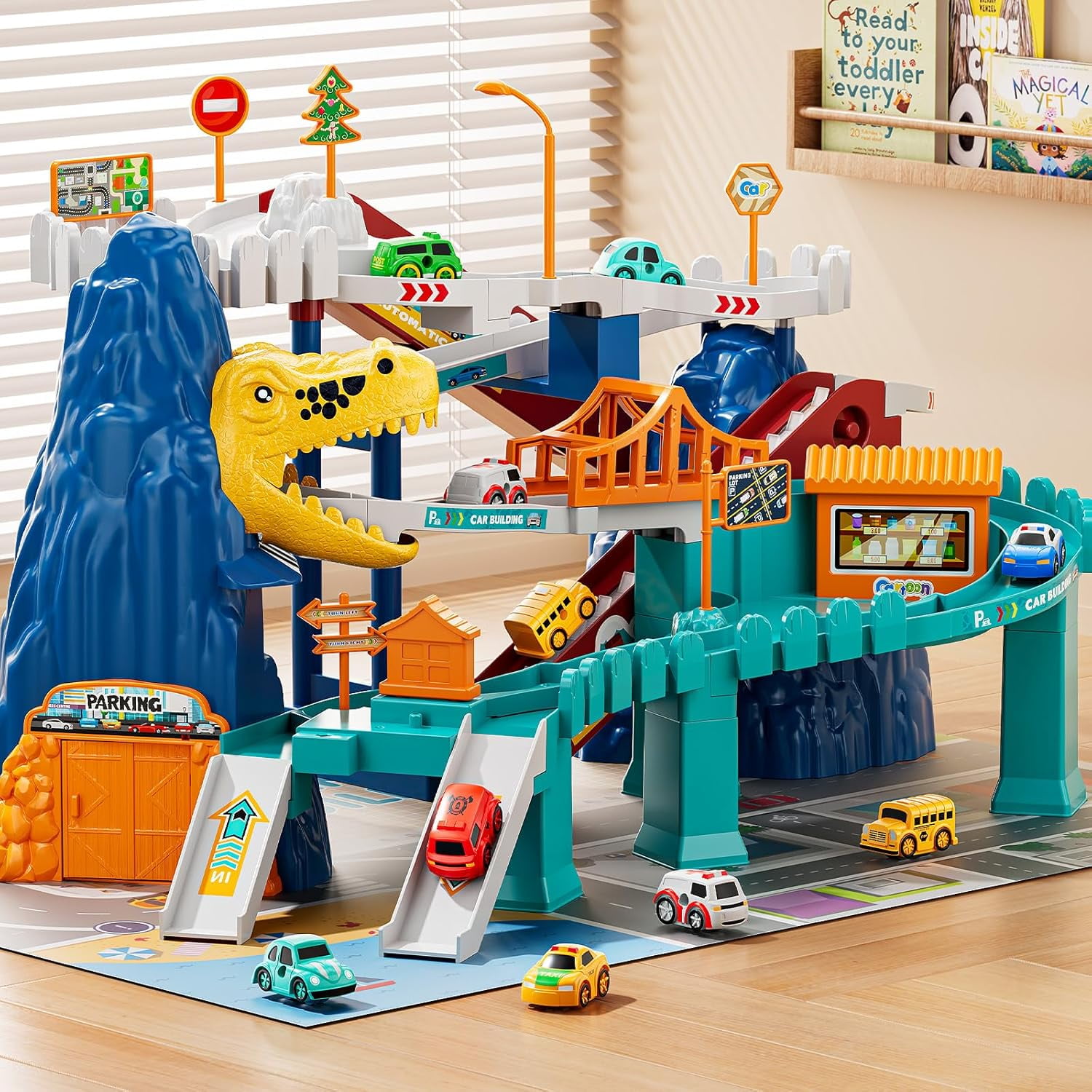 BREATHÉ Toy Car Ramp Track Dinosaur Climbing Hills Railcar Colorful ...