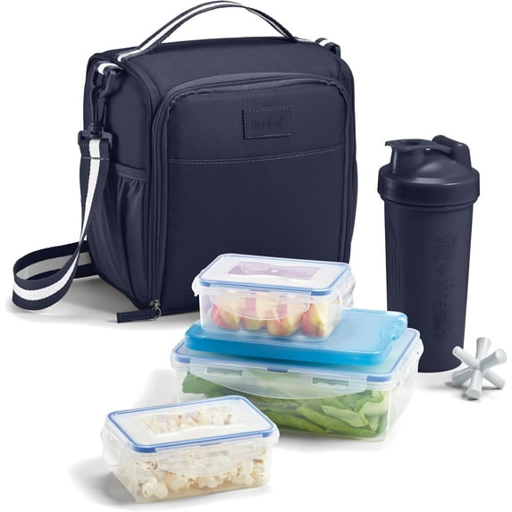 BREE Meal Prep Lunch Box With Containers, Ice Pack, and Shaker Bottle For Men and Women, 6pc ...