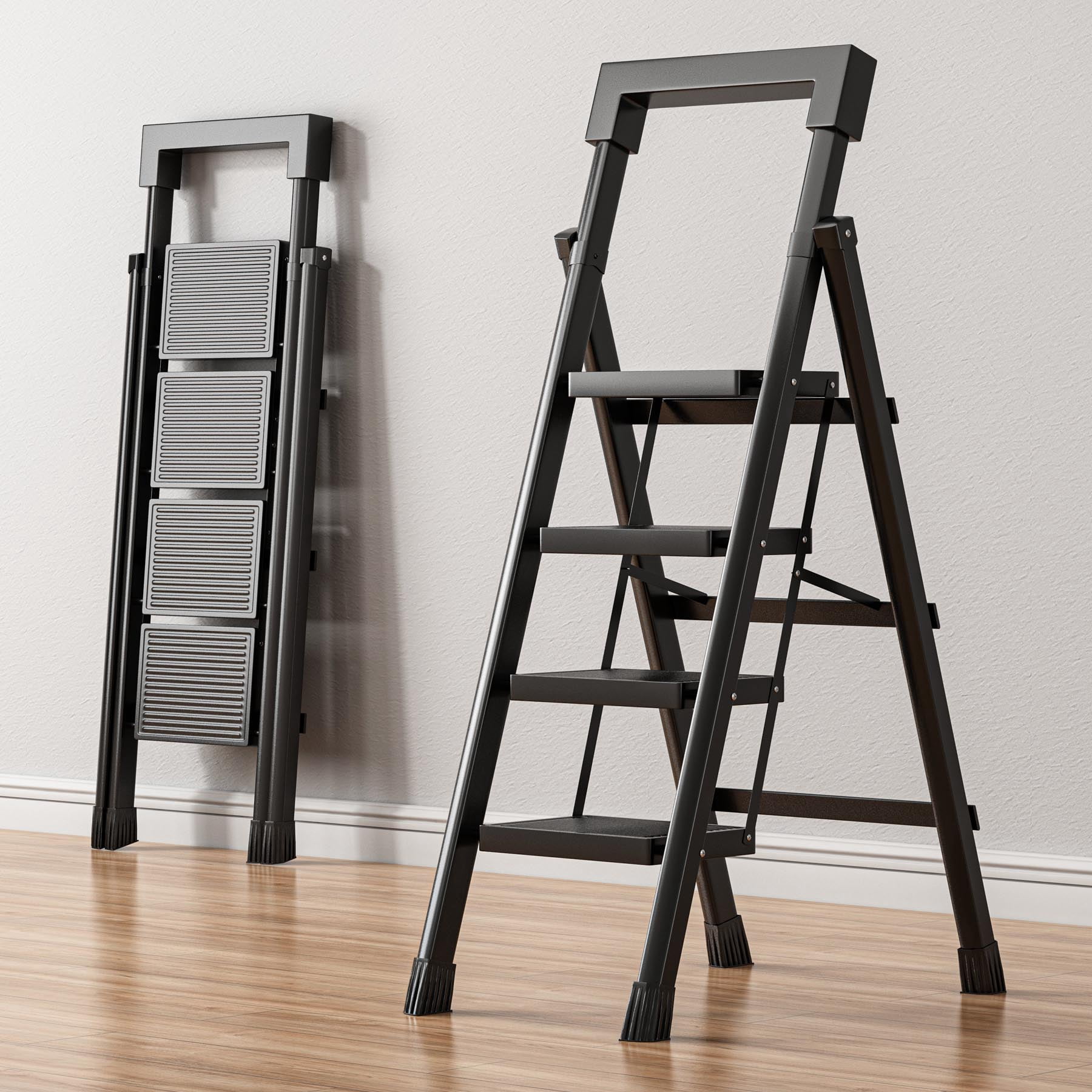 BREENHILL Step Ladder, Folding 4 Step Stool with 2 in 1 Handrail Wider ...