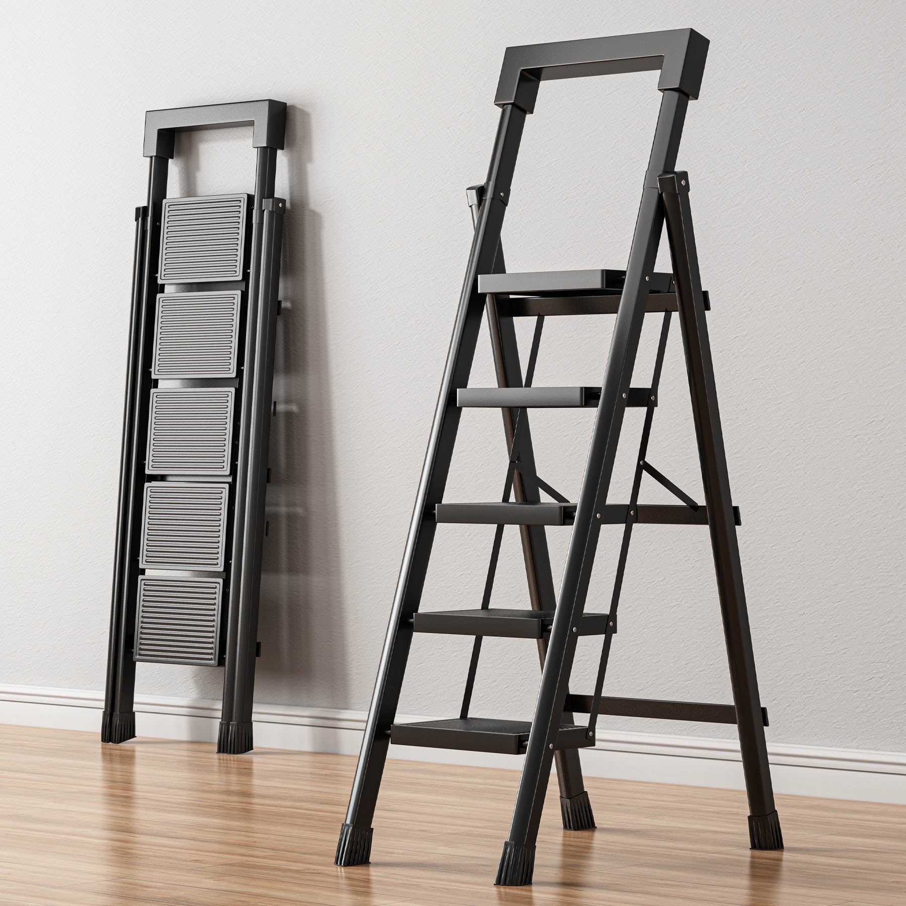 BREENHILL Step Ladder, Folding 5 Step Stool with 2 in 1 Handrail Wider ...