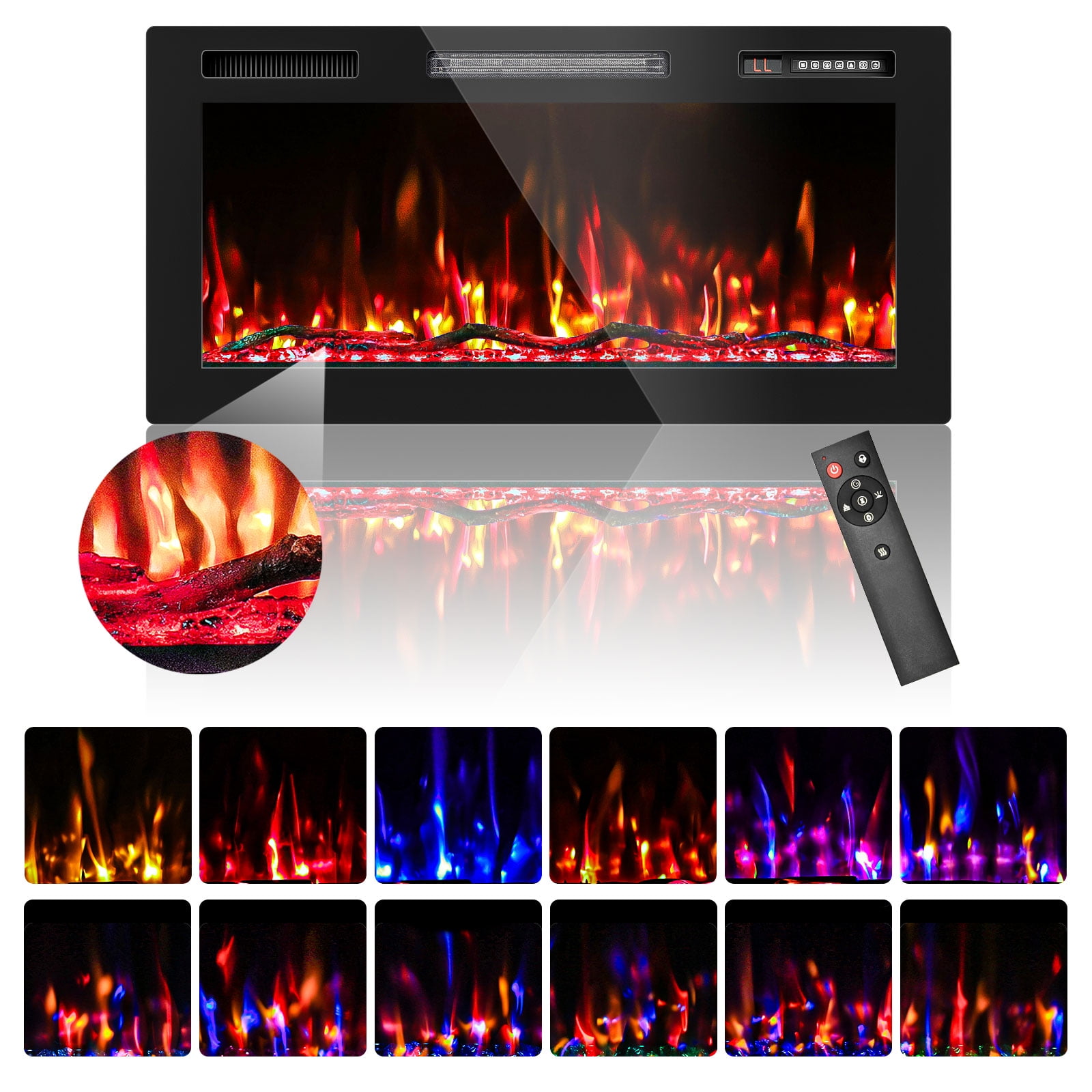 BREEZEHEAT 36 inch Firewood Electric Fireplace in-Wall Recessed and ...